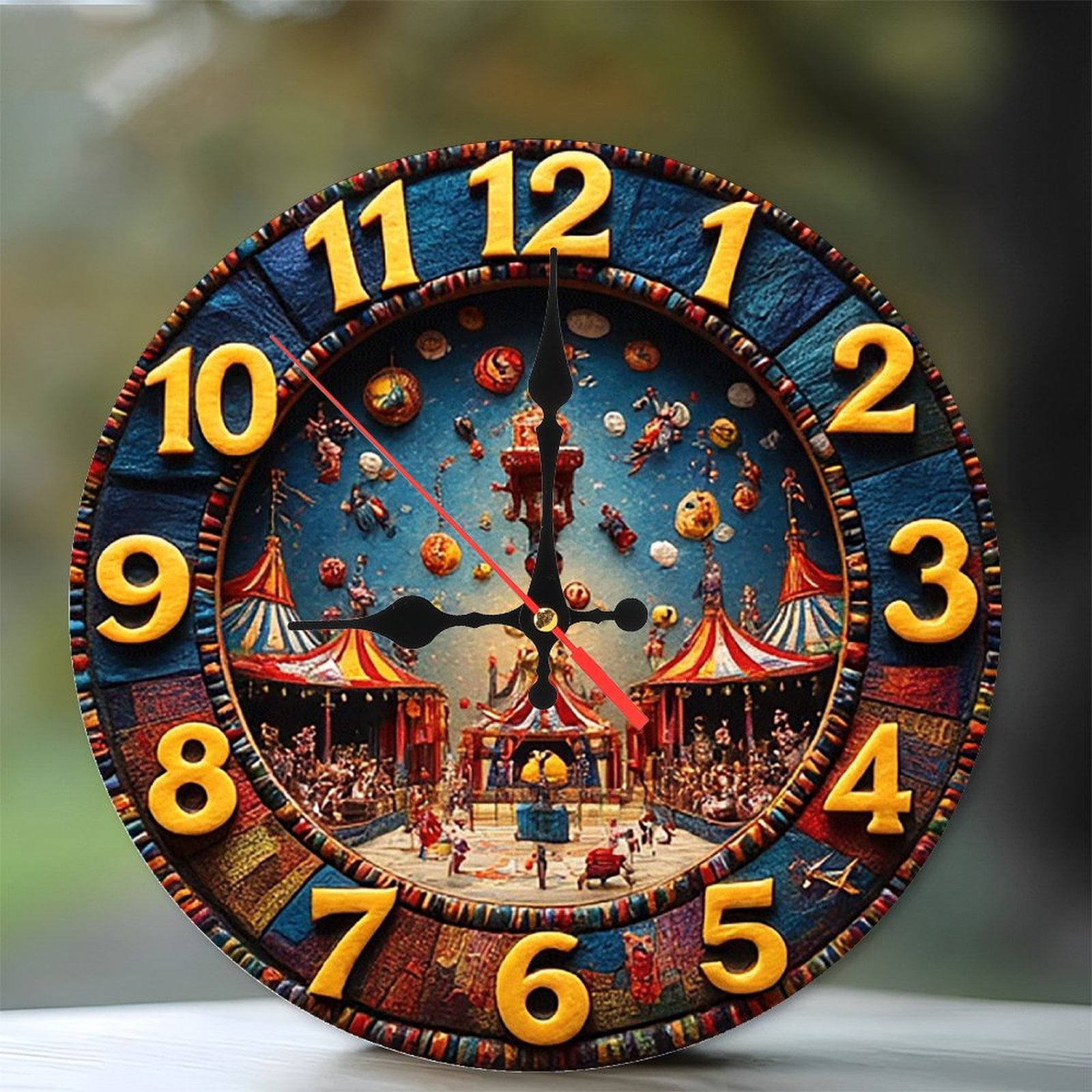 Circus Clock Wall Decor Vintage Carnival Theme 10-Inch Silent Wooden ...