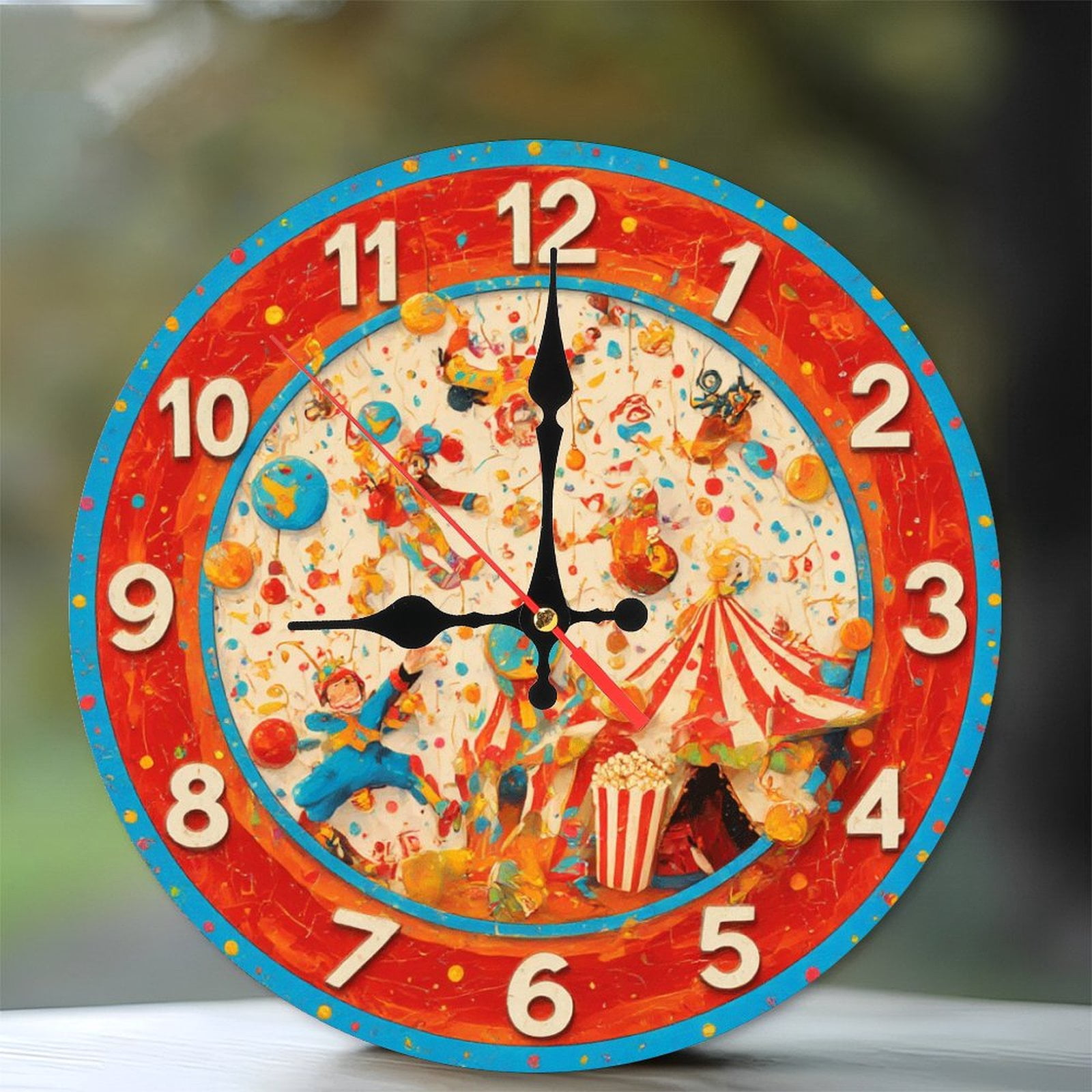 Circus Clown Clock Wall Decor Festive Art 10-Inch Silent Wooden Wall ...