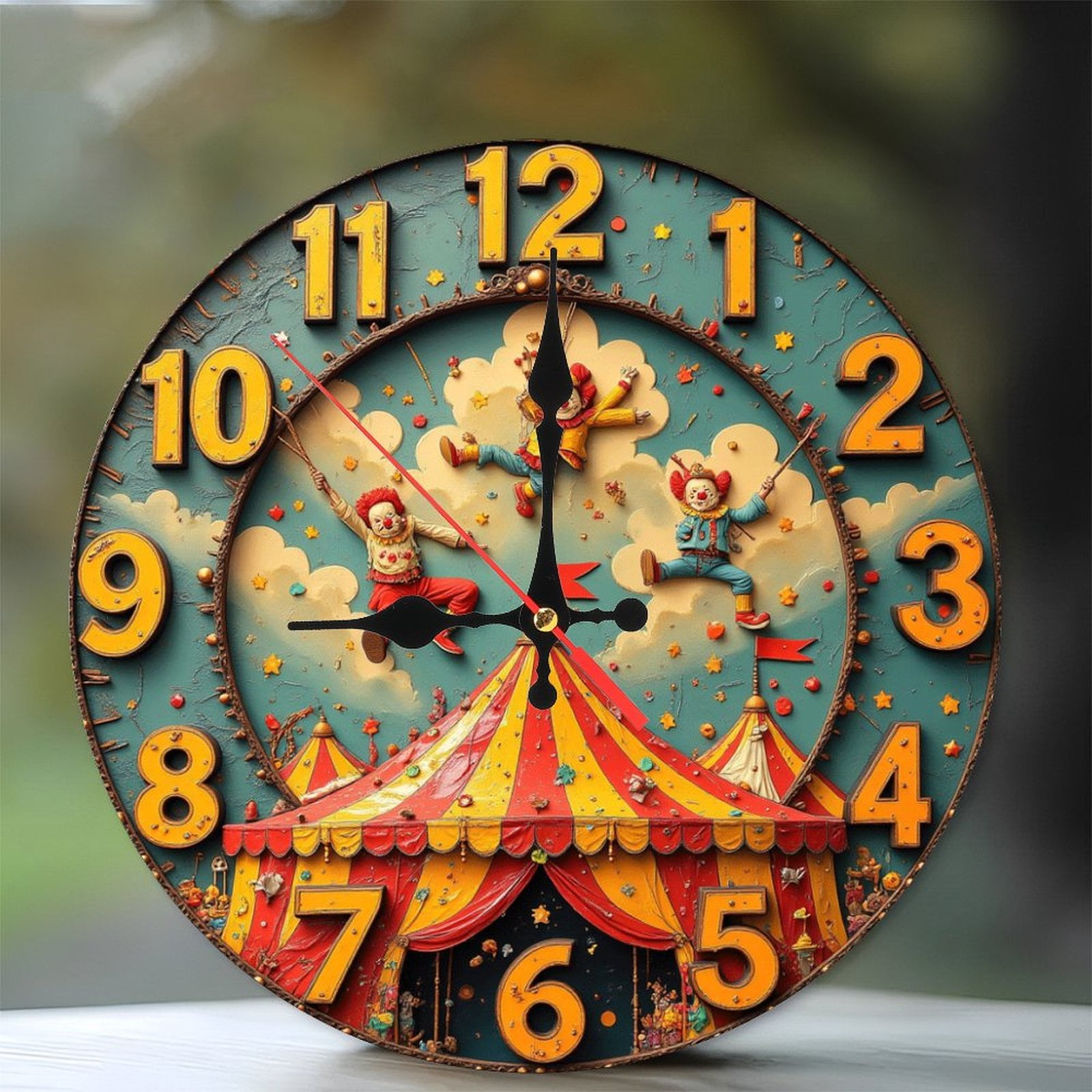 Circus Clown Clock Wall Decor Vintage Style 10-Inch Silent Wooden Wall ...