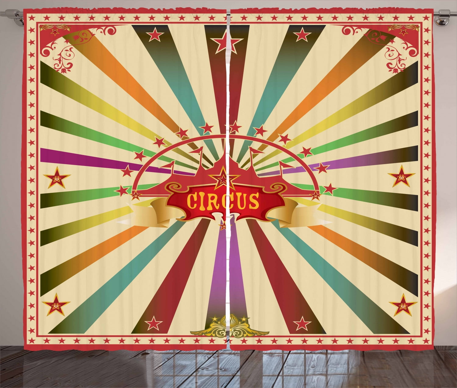 Ambesonne Circus Curtains 2 Panel Set, Invitation Vintage Tent, 108" x ...