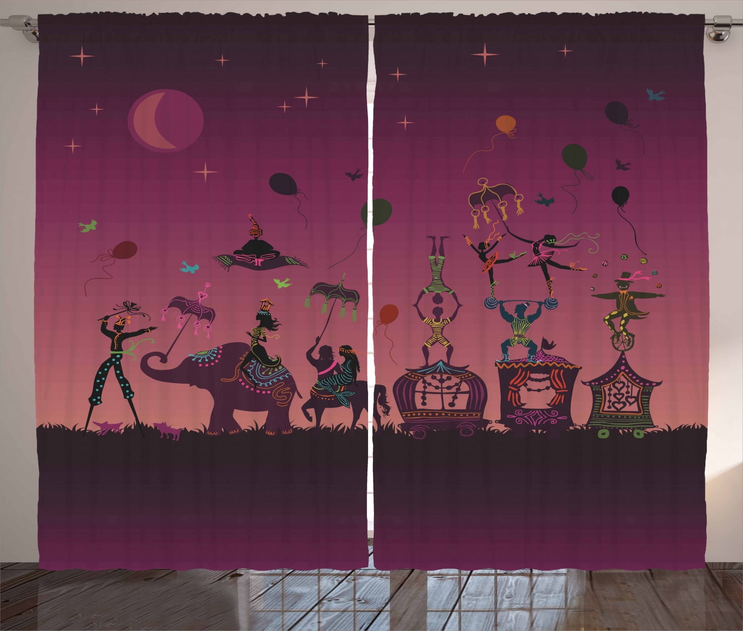 Ambesonne Circus Curtains 2 Panel Set, Circus Crowd Travelling, 108" x ...