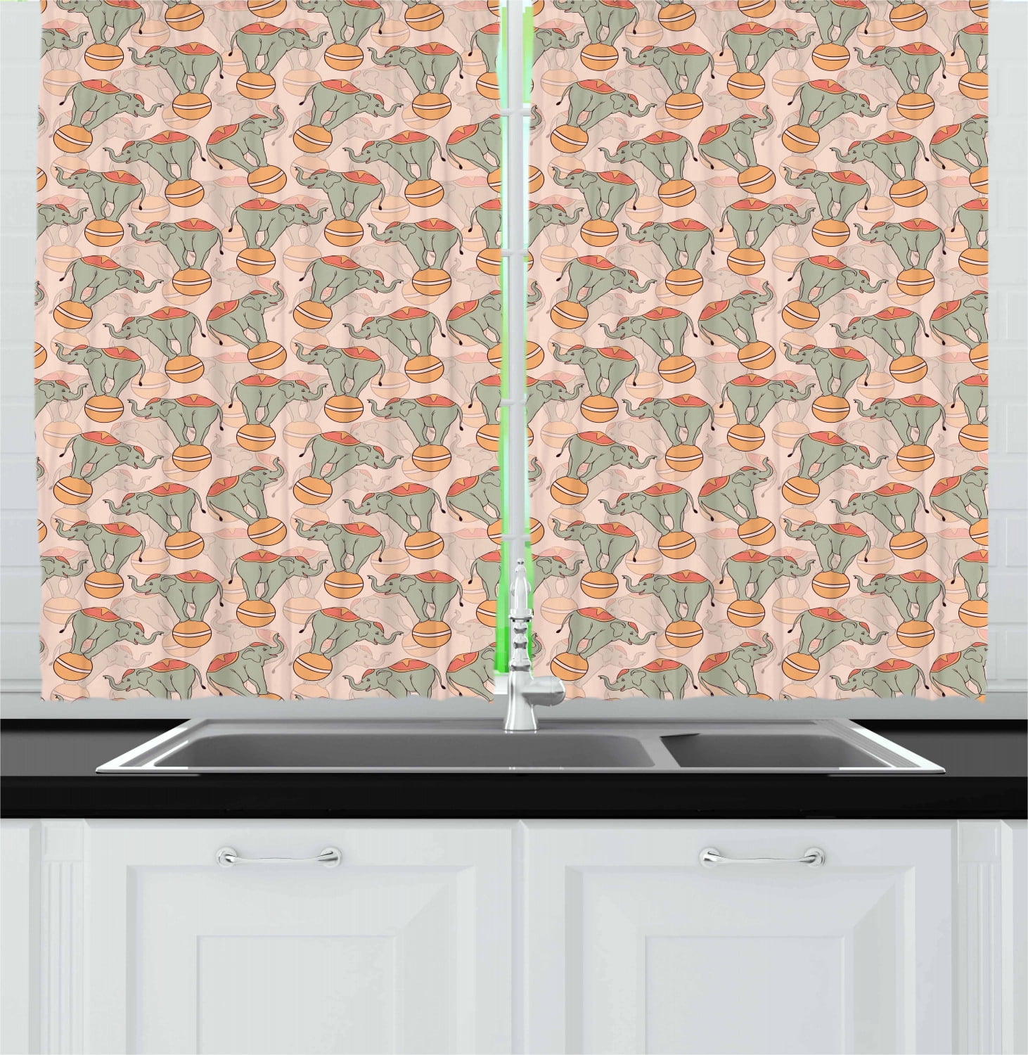 Circus Curtains 2 Panels Set, Funny Acrobat Elephants Rolling on the ...