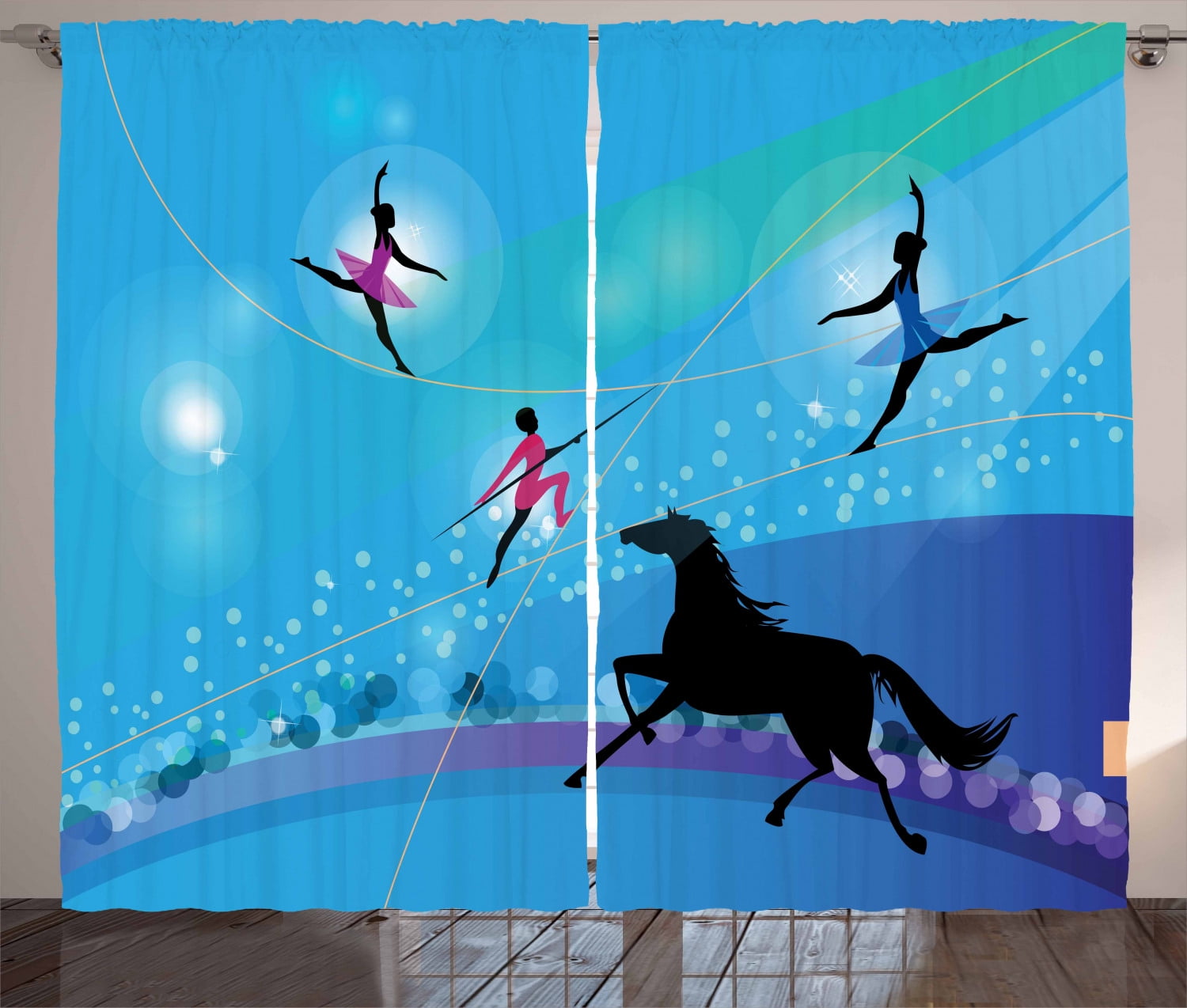 Ambesonne Circus Curtains 2 Panel Set, Trapeze Artists Horse, 108" x 63 ...