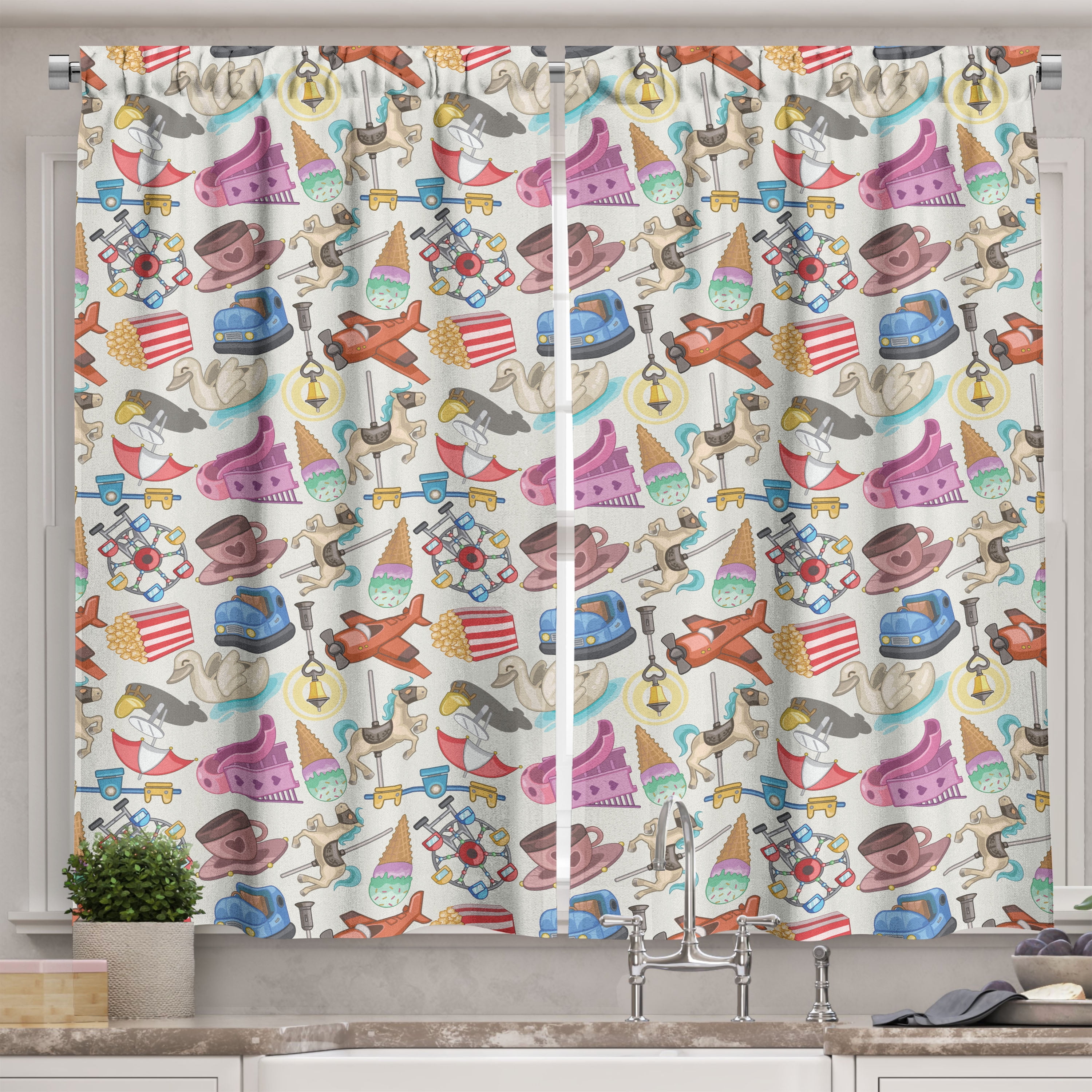 Circus Curtains 2 Panels Set, Kids Playground Theme with Hobbyhorse ...
