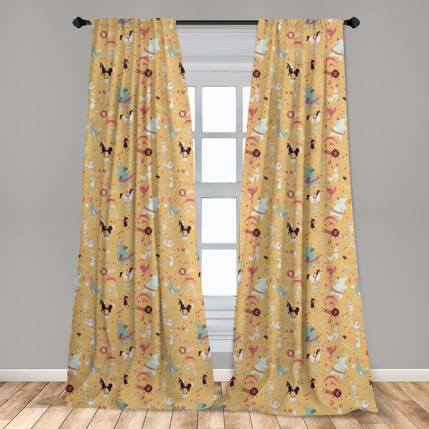 Circus Curtains 2 Panels Set, Retro Cartoon Circus Theme with Seal ...