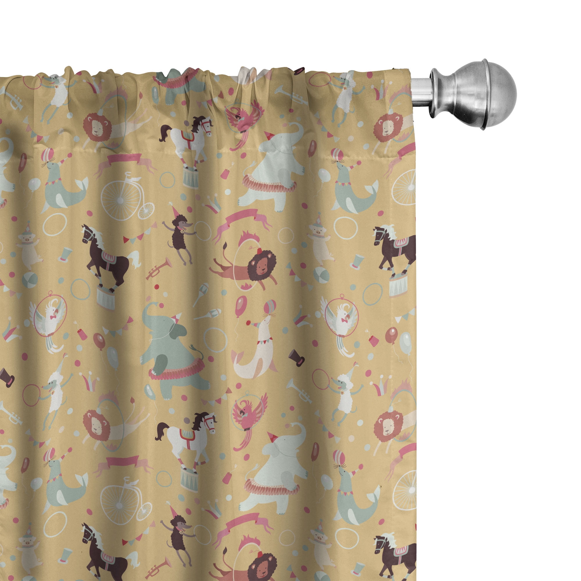 Circus Curtains 2 Panels Set, Retro Cartoon Circus Theme with Seal ...