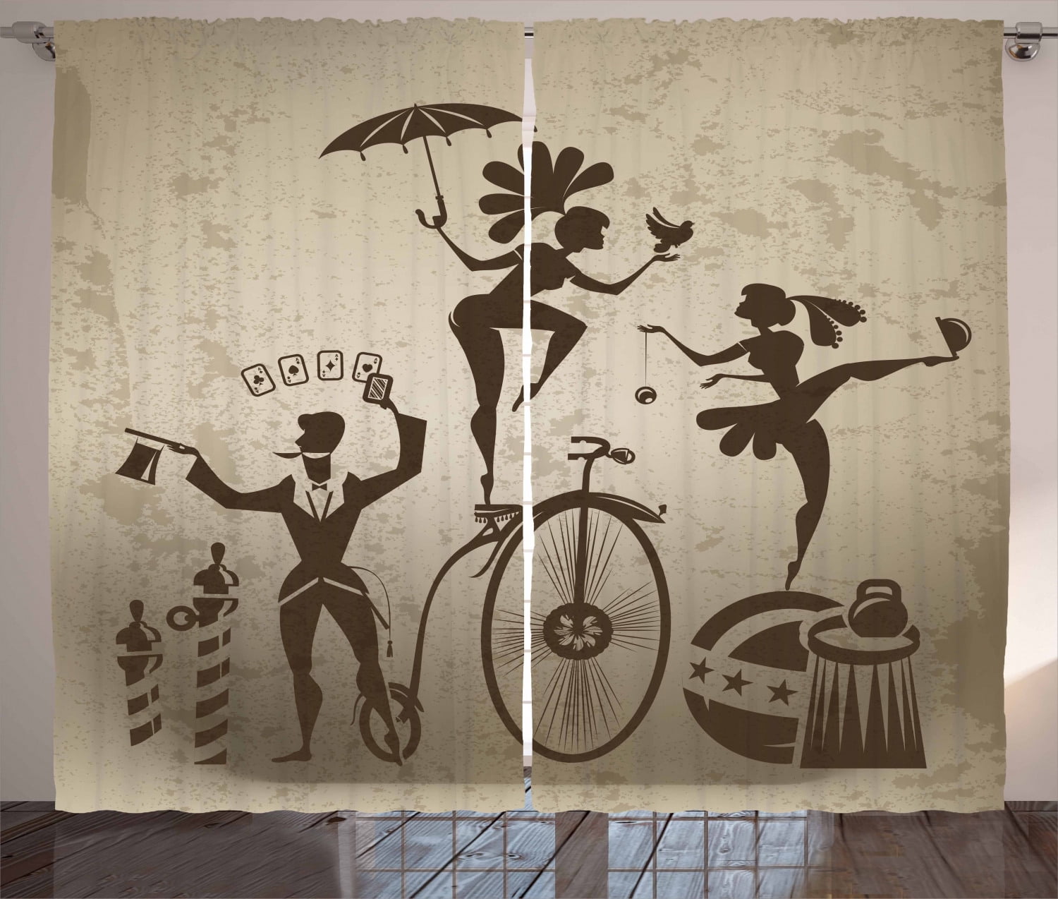 Ambesonne Circus Curtains 2 Panel Set, Acrobats and Magician, 108" x 96 ...