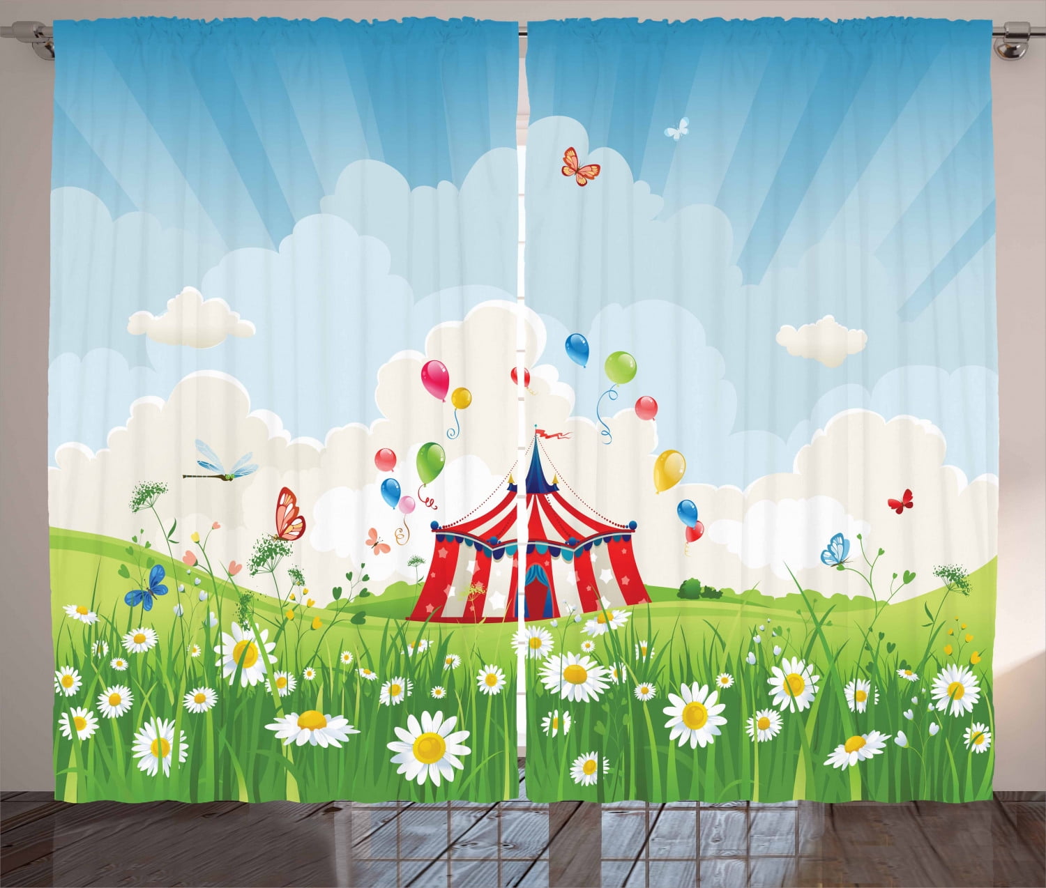 Ambesonne Circus Curtains 2 Panel Set, Sunny Sky Grass Tent, 108" x 63 ...