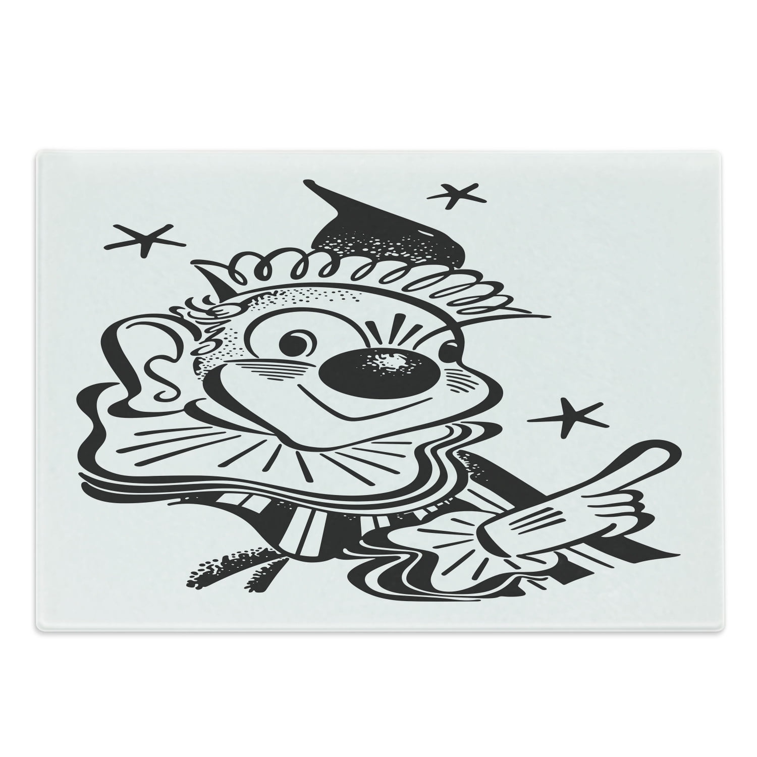 Circus Cutting Board, Pattern of a Funny Clown Portrait Pointing Stars ...