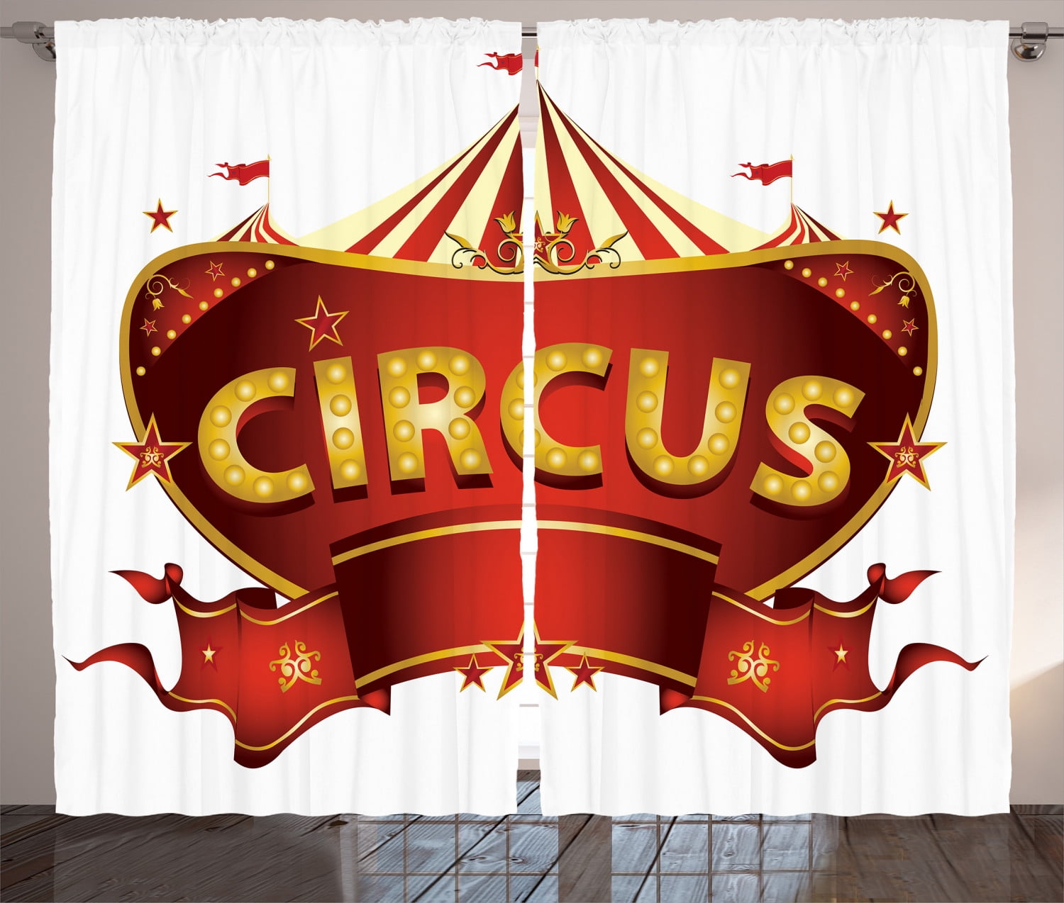 Ambesonne Circus Curtains 2 Panel Set, Carnival Sign Nightlife, 108" x ...