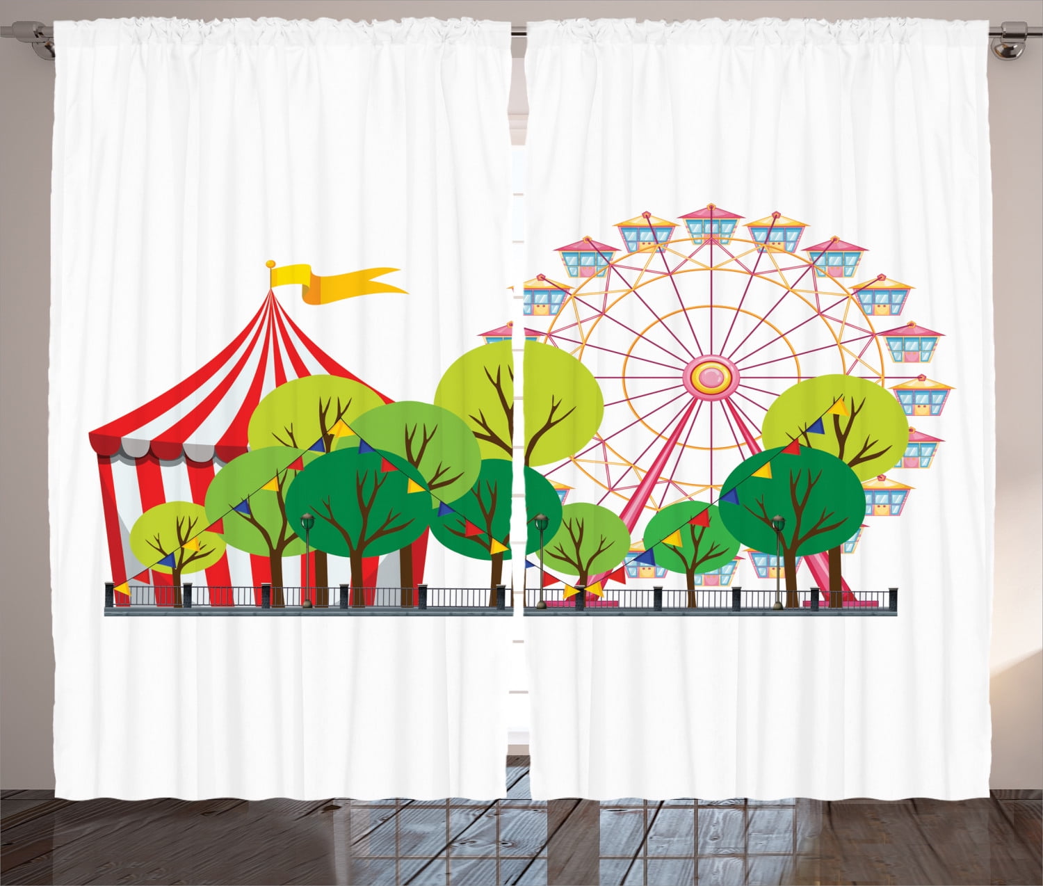 Ambesonne Colorful Curtains 2 Panel Set, Circus Carnival Scene, 108" x ...
