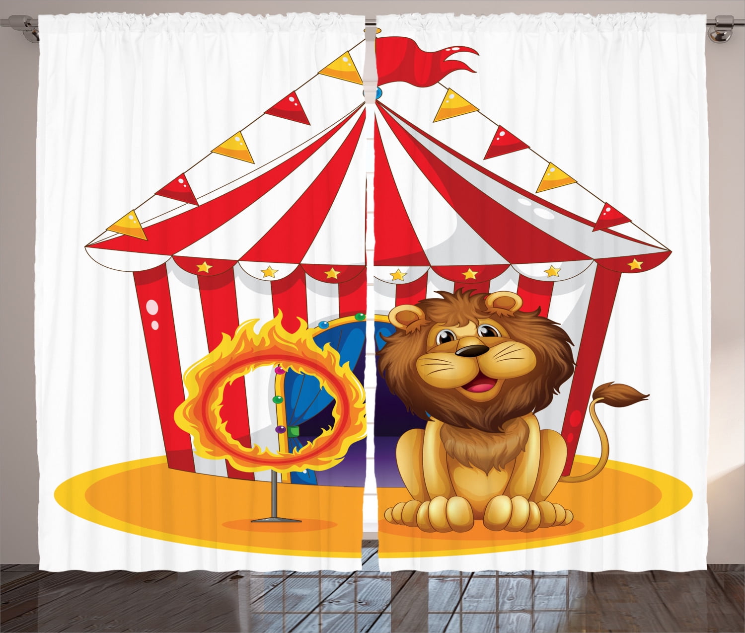 Ambesonne Lion Curtains 2 Panel Set, Hoop Circus Tent Illustration, 108 ...