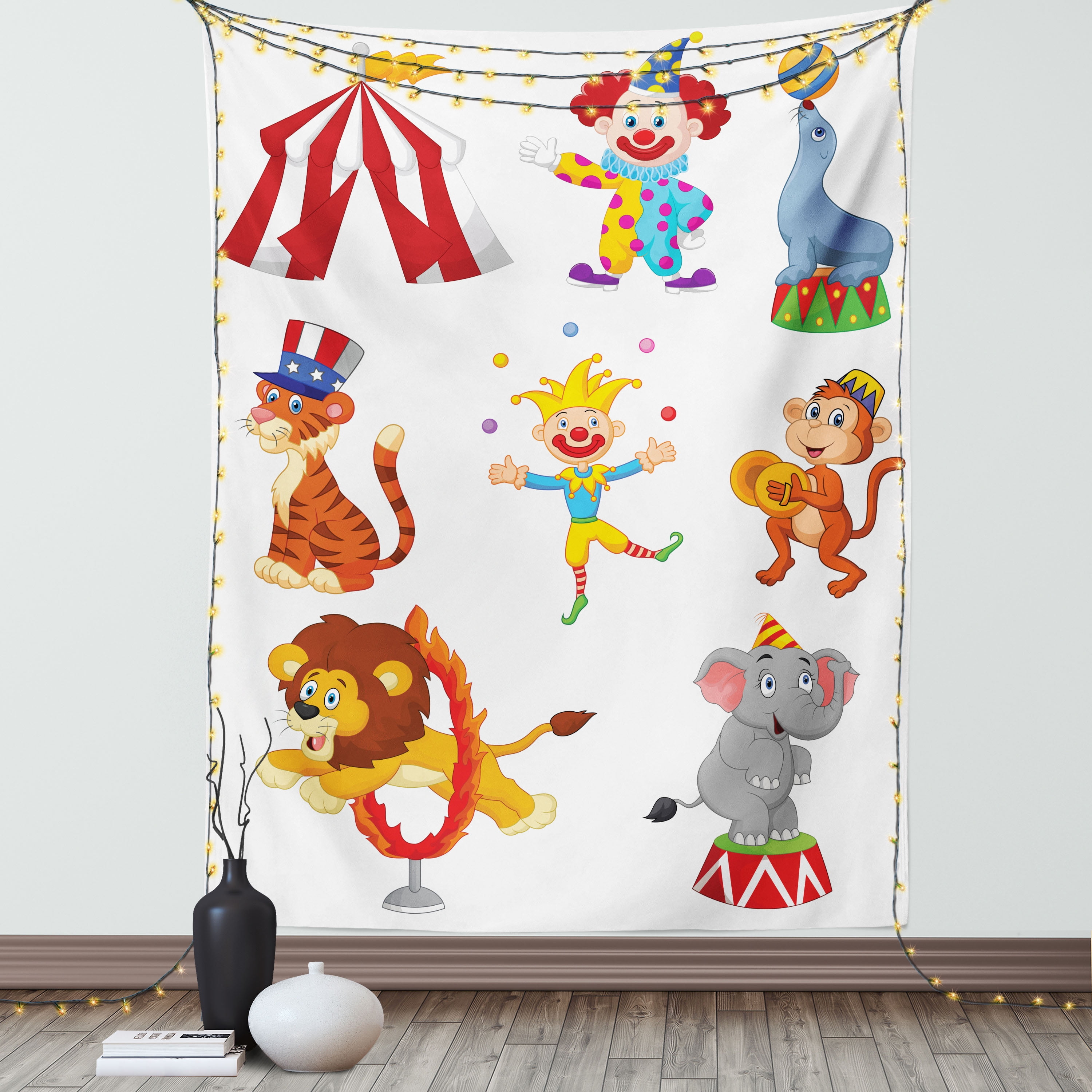 Circus Decor Wall Hanging Tapestry, Cartoon collection of Cute Circus ...