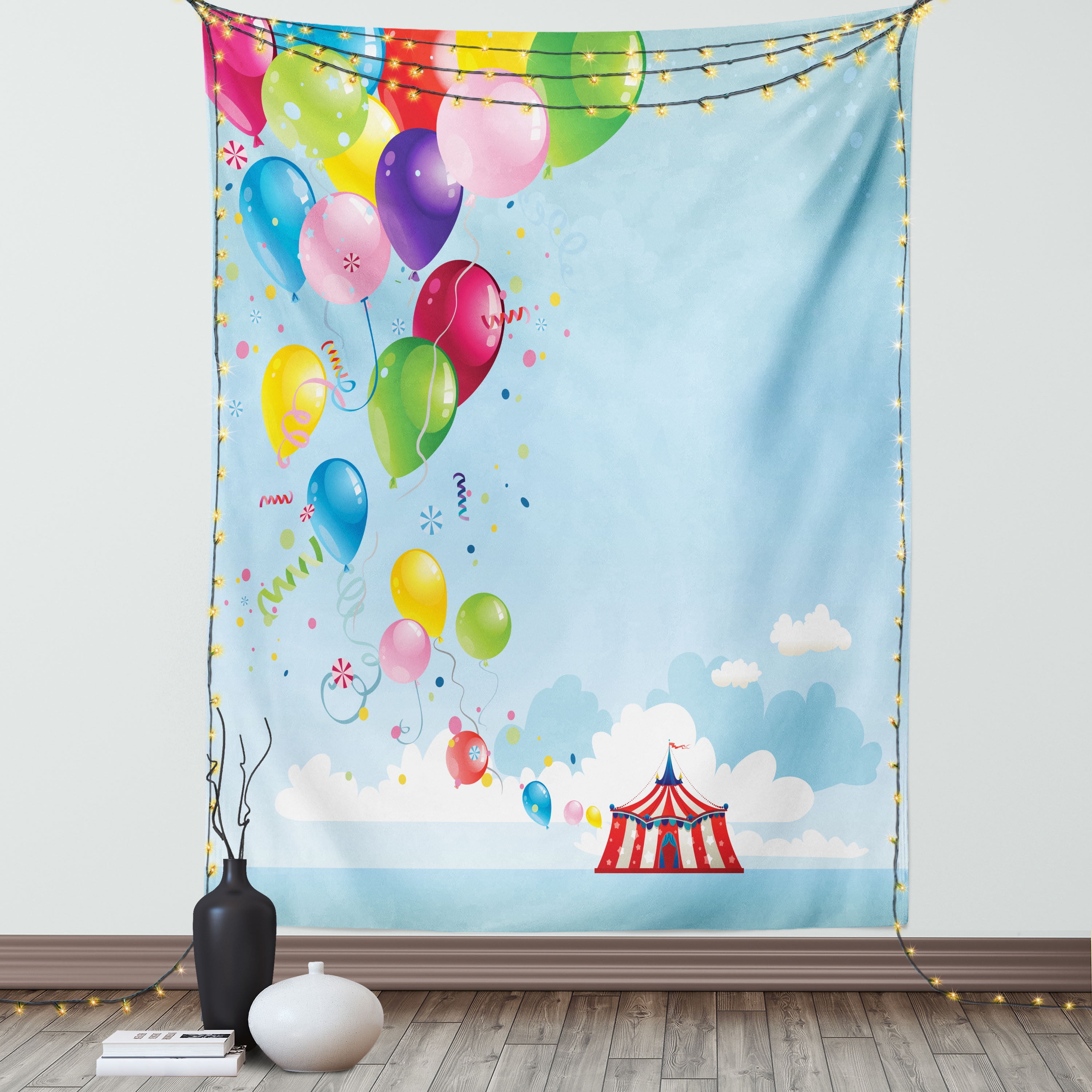 Circus Decor Wall Hanging Tapestry, Circus tent and balloons clouds ...