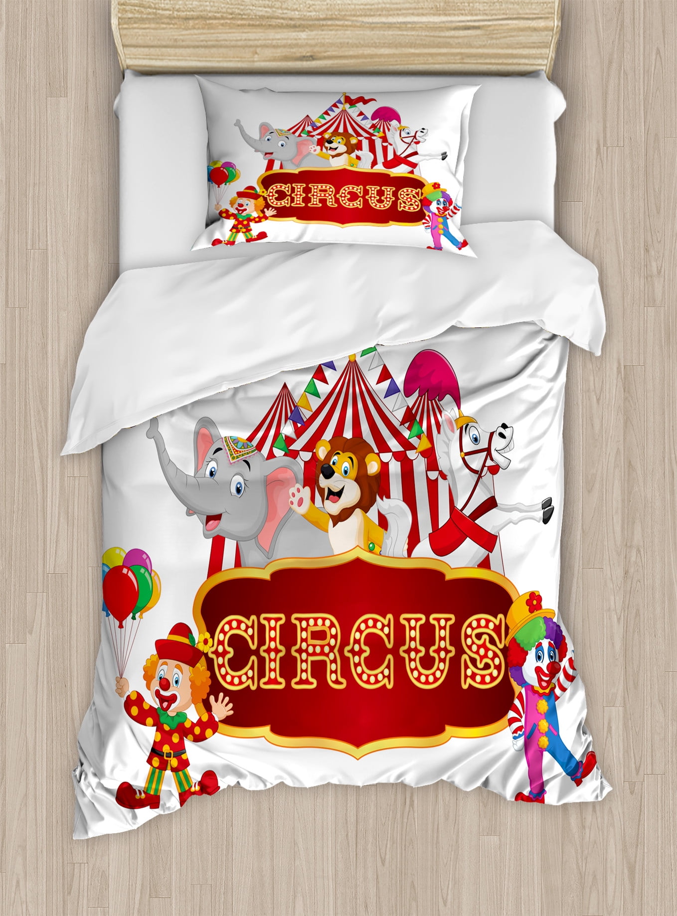 Circus Duvet Cover Set, Happy Fun Trained Circus Animals with Nostalgic ...