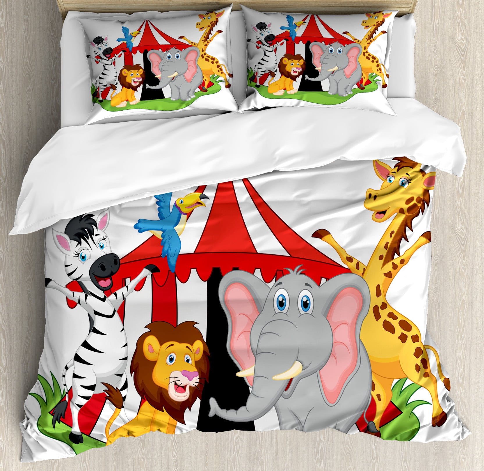 Circus Duvet Cover Set, Performer Acrobat Animals in Circus Tent Happy ...