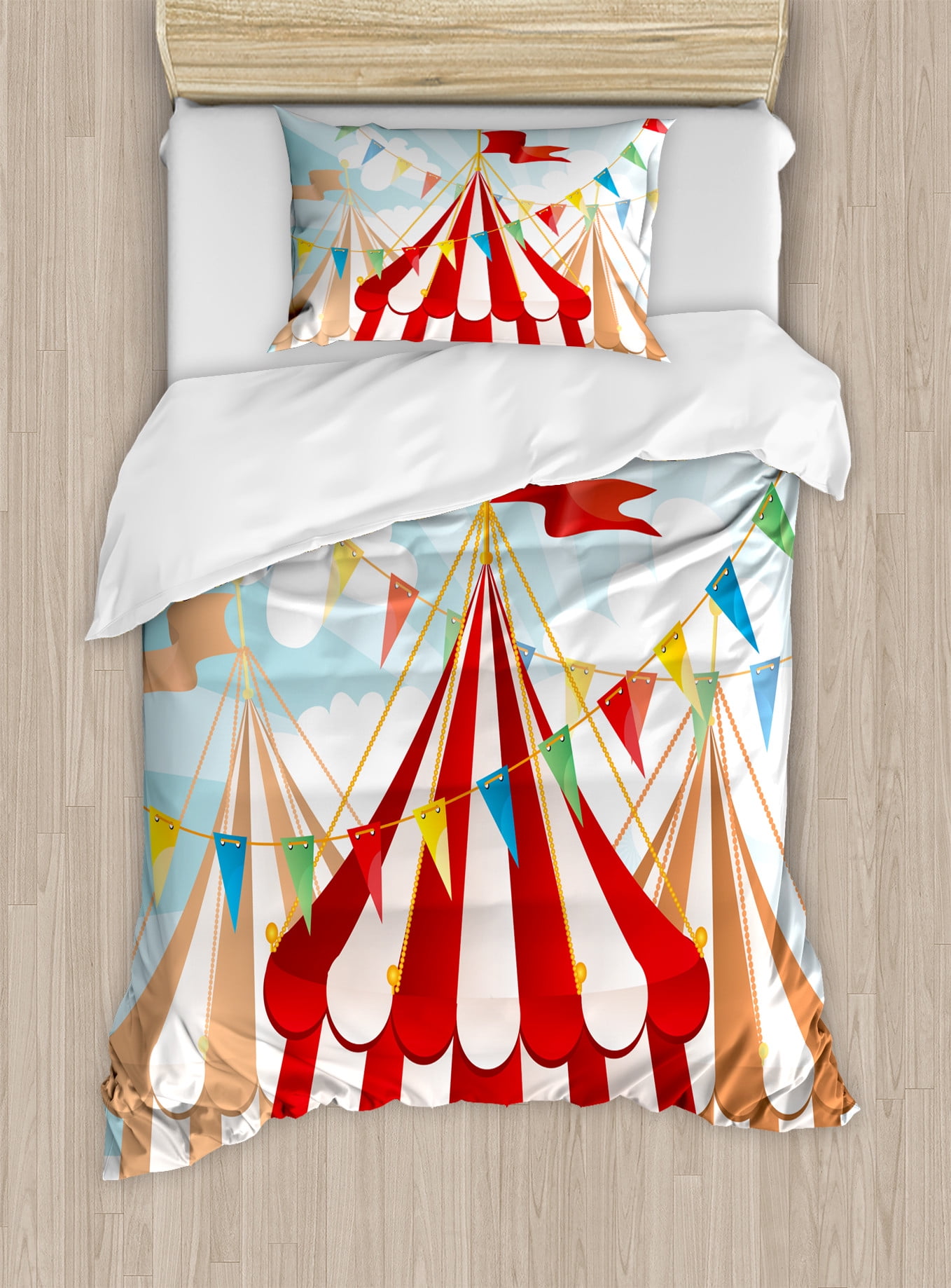 Circus Duvet Cover Set, Circus Stripes Sunshines Through Cloudy Sky ...