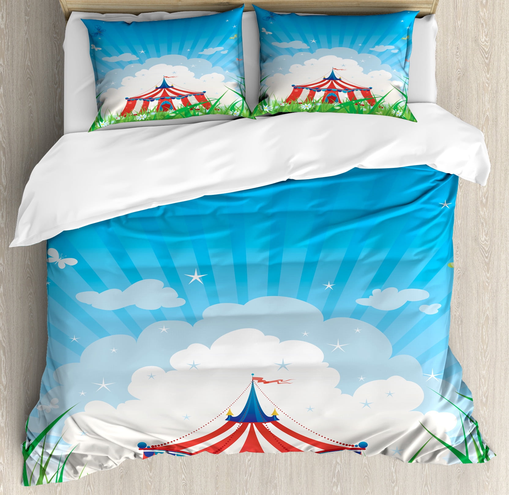 Circus Duvet Cover Set, Travelling Circus Tent with Clouds Butterflies ...