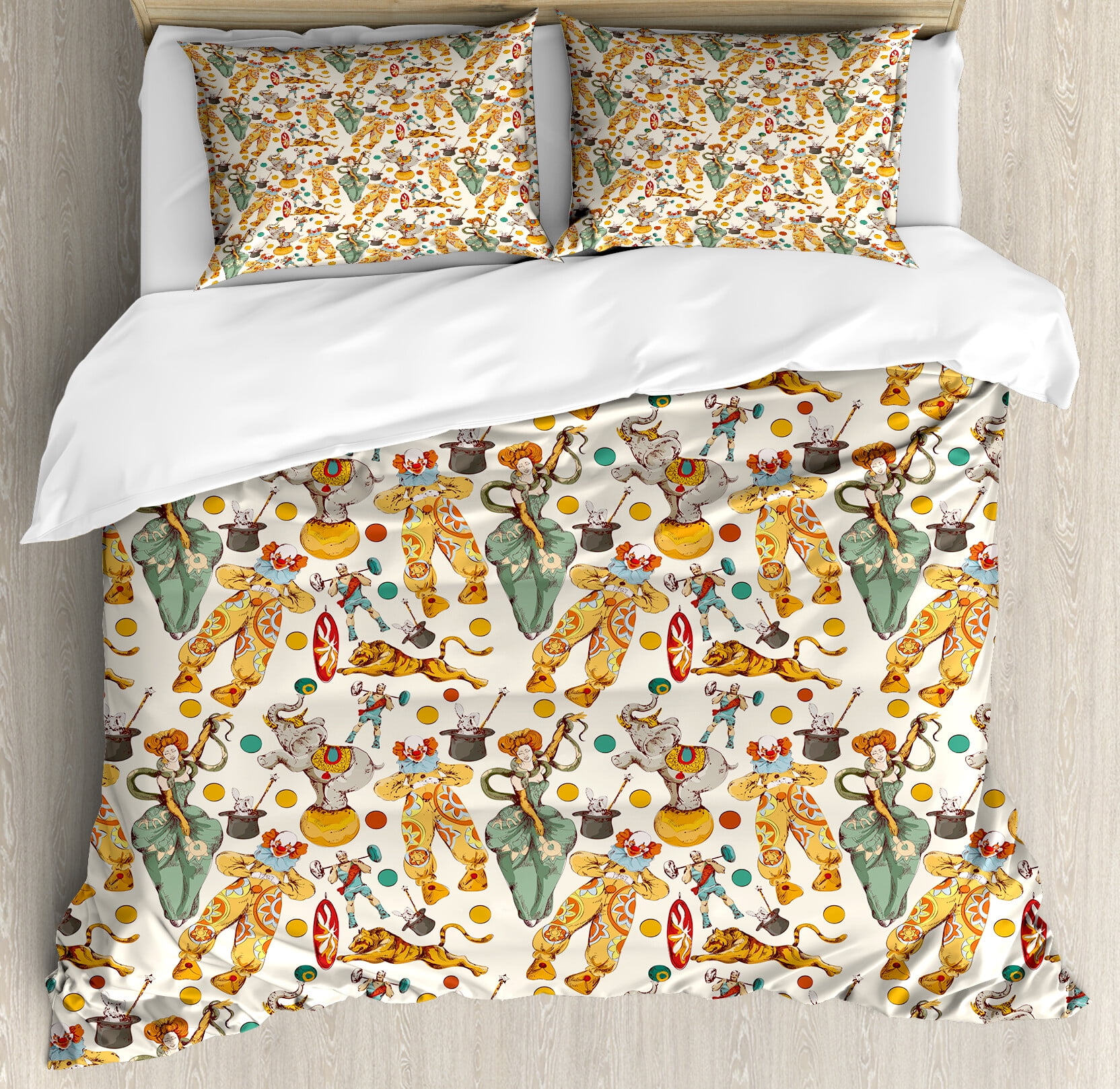 Circus Duvet Cover Set, Vintage Clown and the Wand Doing a Trick Doodle ...