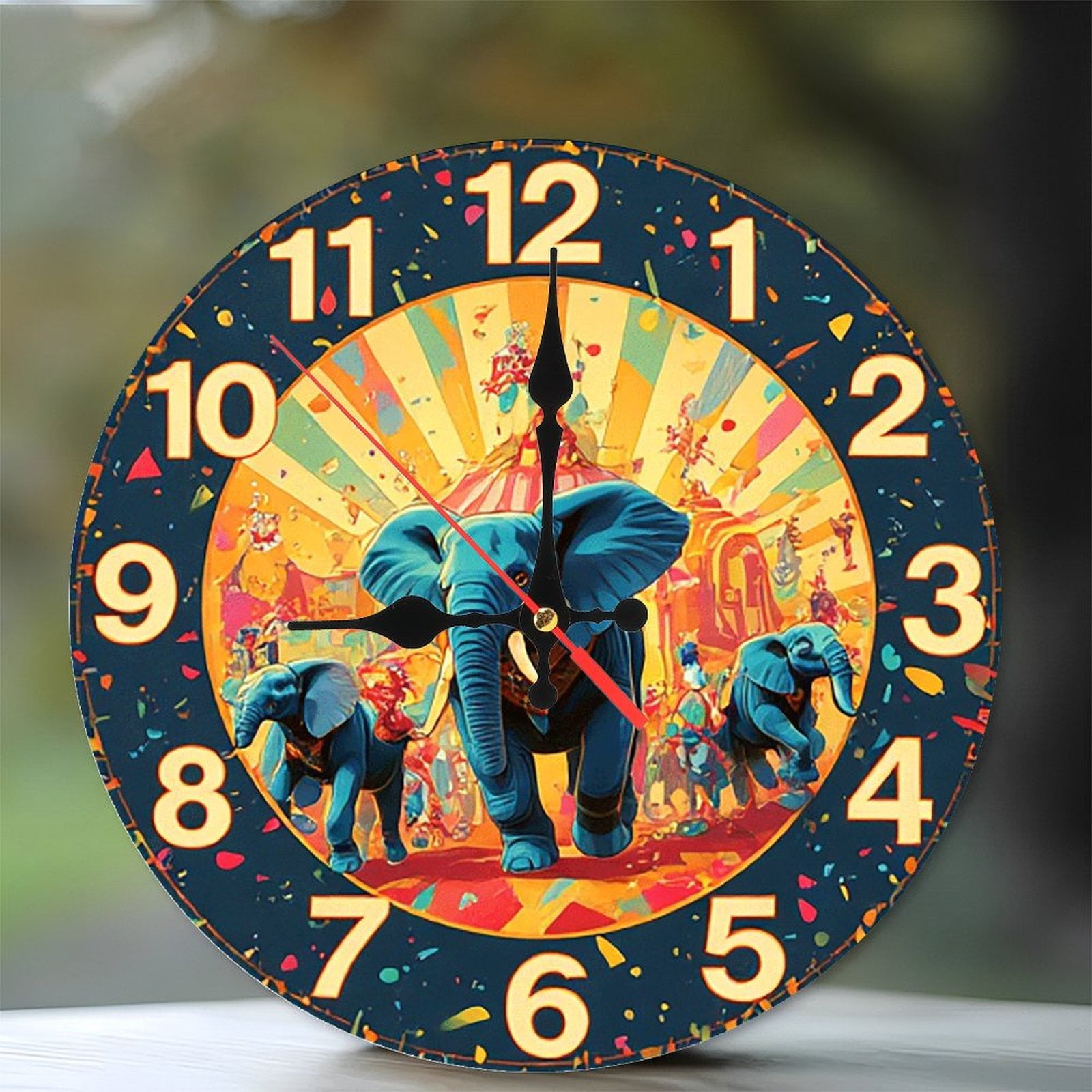 Circus Elephant Clock Wall Decor 10-Inch Silent Wooden Wall Clock ...