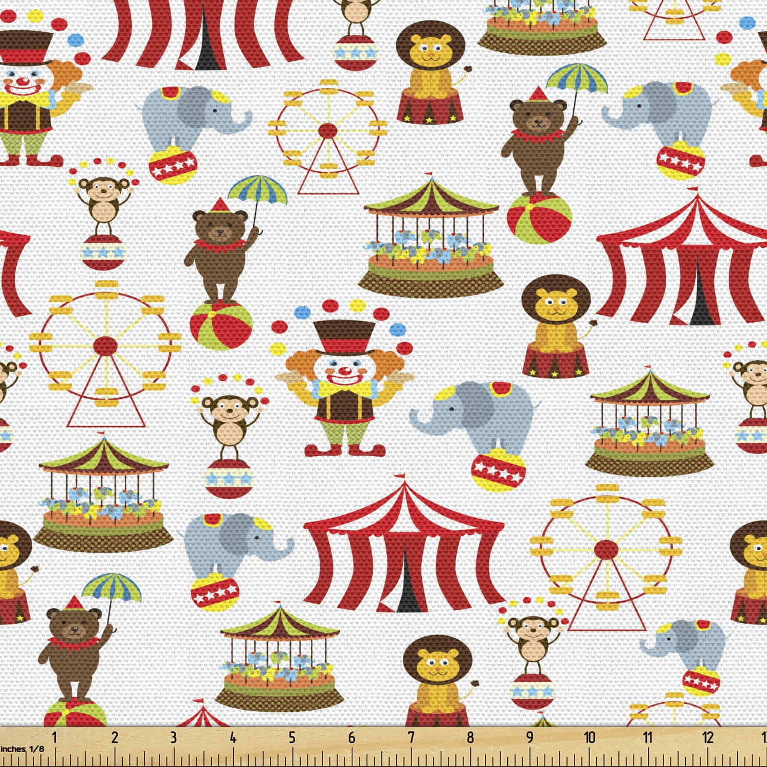 Ambesonne Colorful Fabric by the Yard Upholstery, Circus Bear, 1 Yard ...
