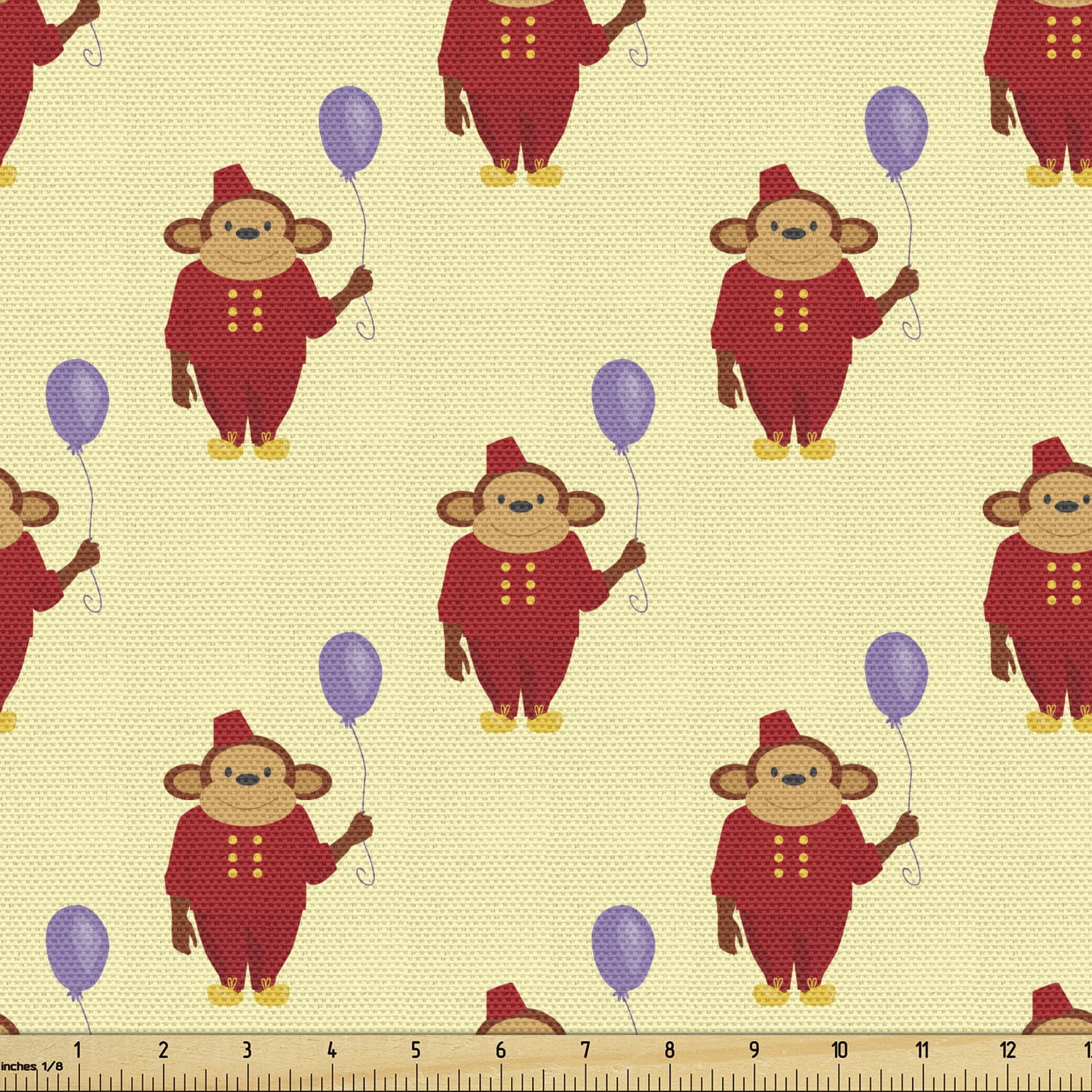 Ambesonne Circus Fabric by the Yard Upholstery, Funny Monkey in Show ...