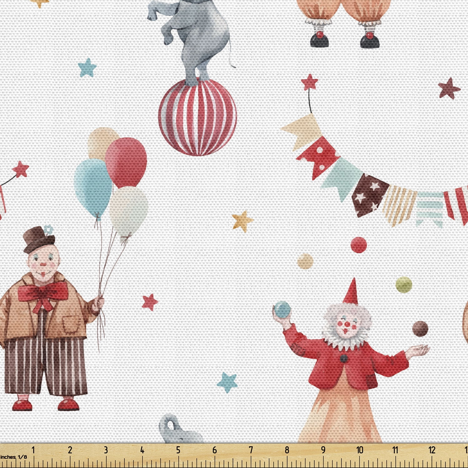 Ambesonne Circus Fabric by the Yard Upholstery, Watercolor Clowns, 10 ...