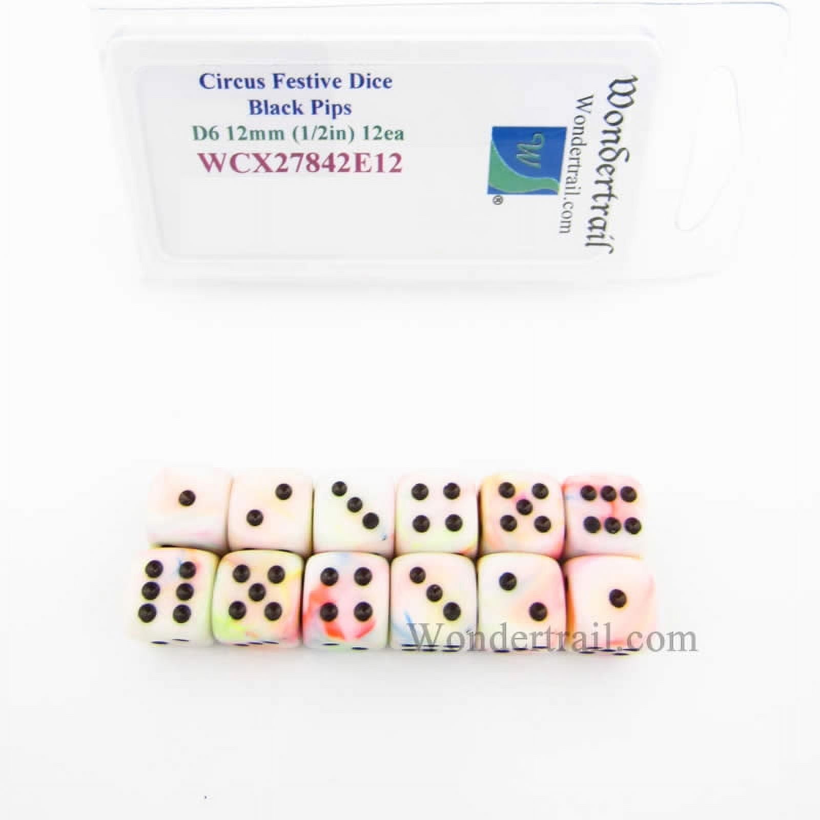 Circus Festive Dice with Black Pips 12mm (1/2in) D6 Pack of 12 ...