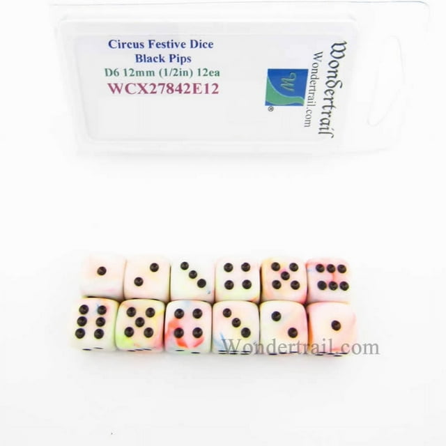 Circus Festive Dice with Black Pips 12mm (1/2in) D6 Pack of 12 ...