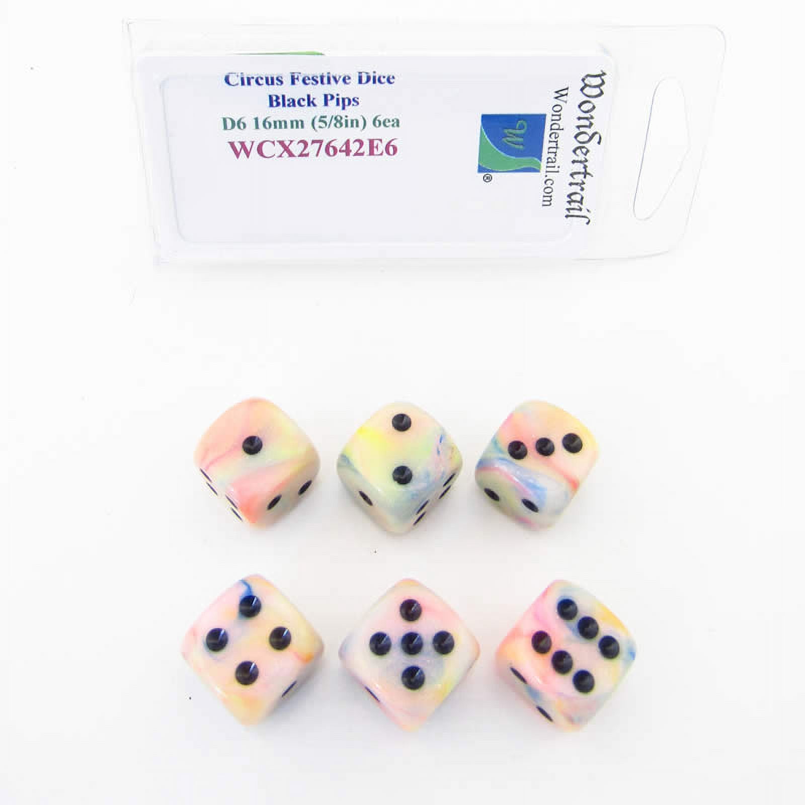 Circus Festive Dice with Black Pips 16mm (5/8in) D6 Set of 6 ...