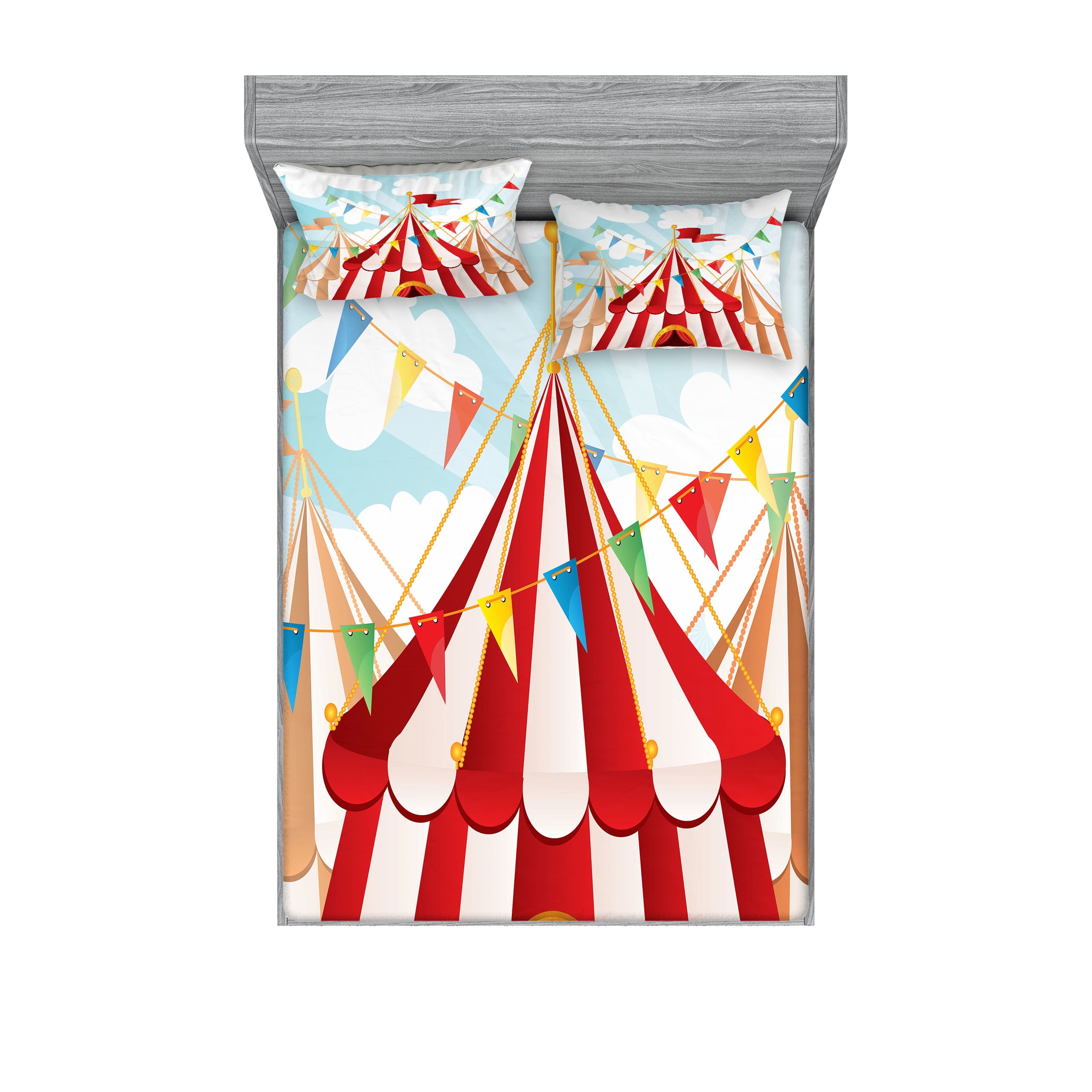 Circus Fitted Sheet & Pillow Sham Set, Circus Stripes Sunshines Through ...