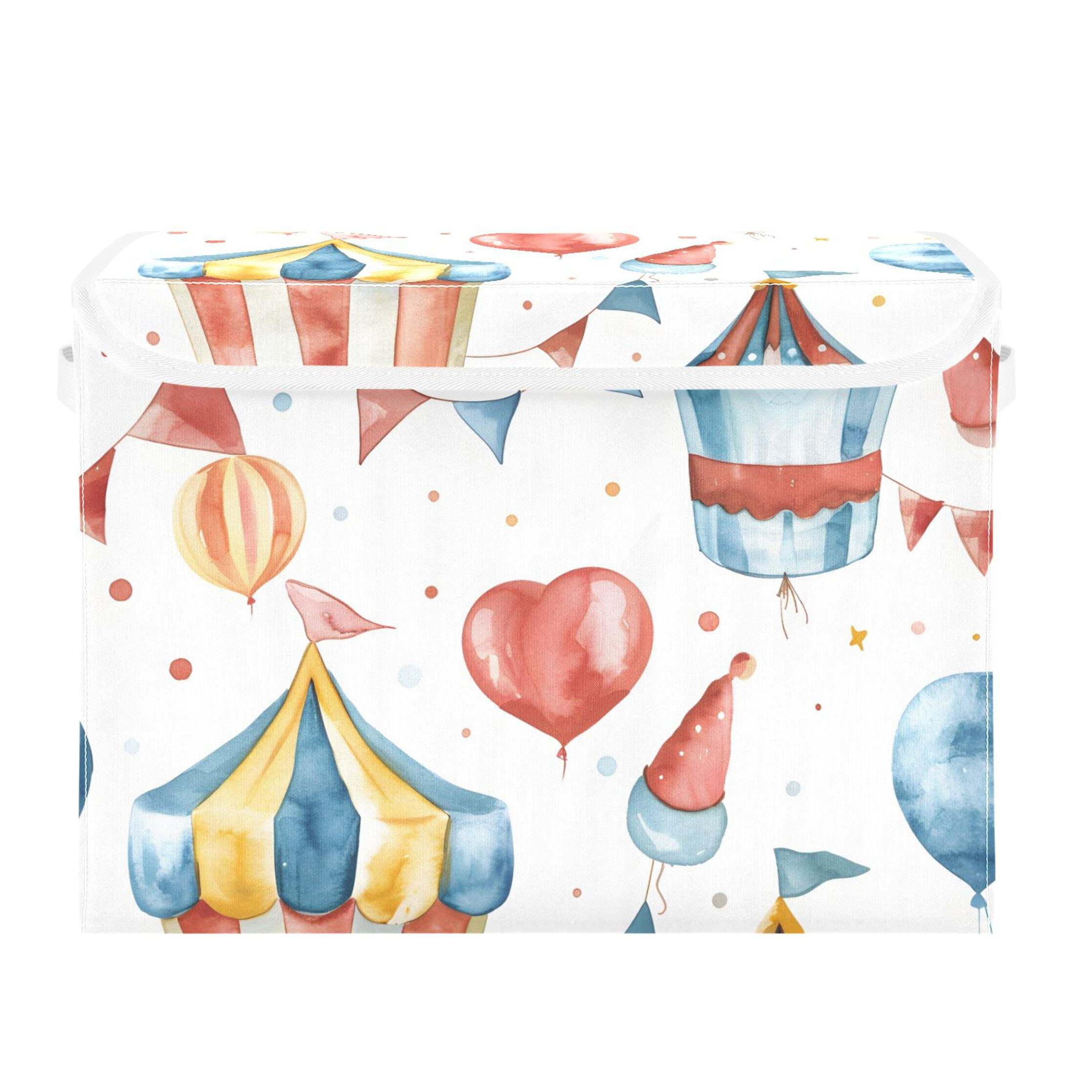 Circus Flags Ballons Watercolor Foldable Storage Bin with Lid and ...