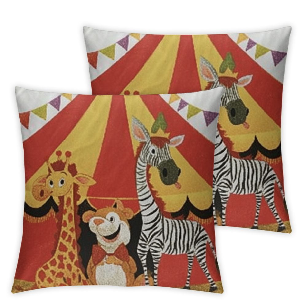 Circus Flannel Fleece Pillow Cushion Cover, Cartoon Happy Animal Circus ...
