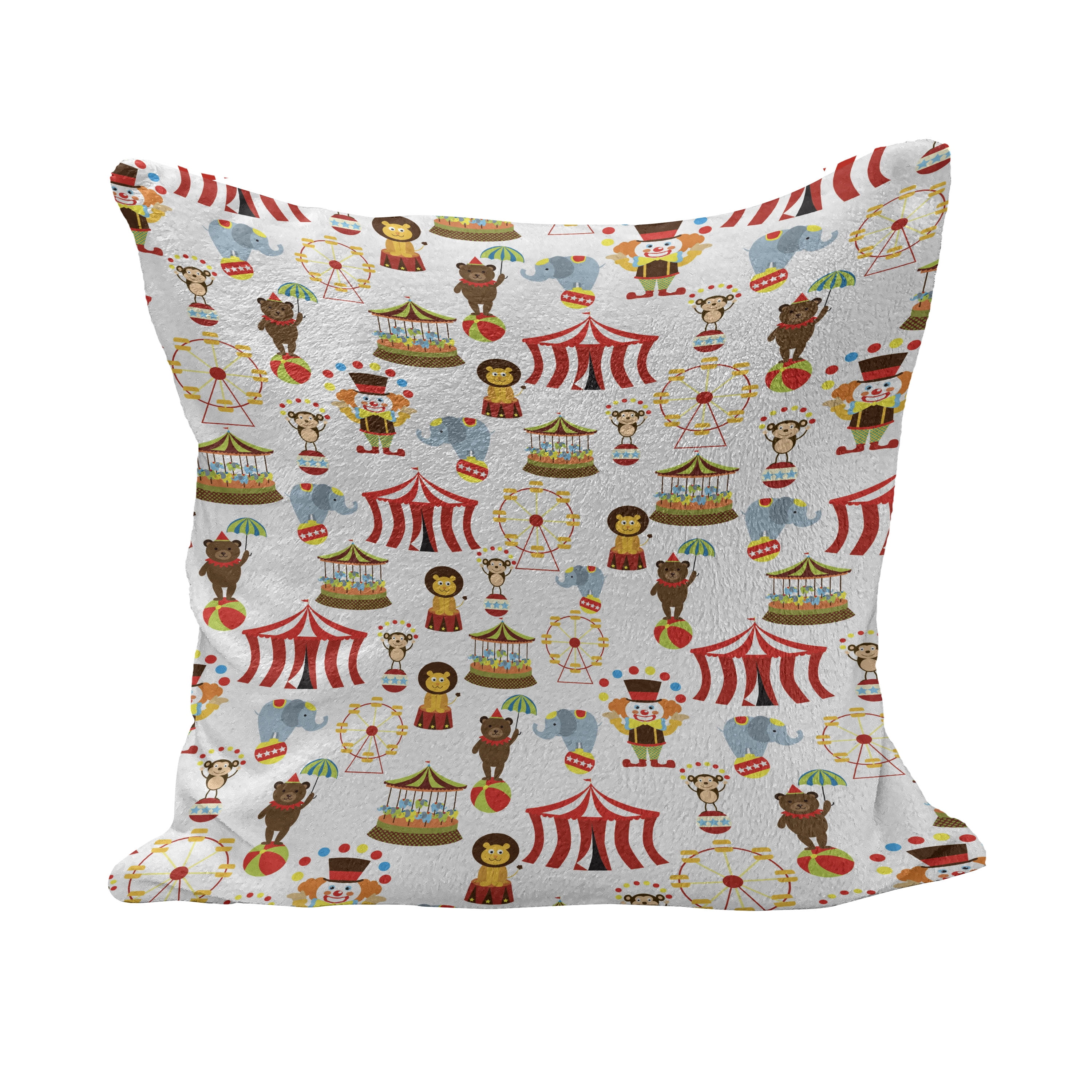 Circus Fluffy Throw Pillow Cushion Cover, Circus Bear Monkey Animals ...