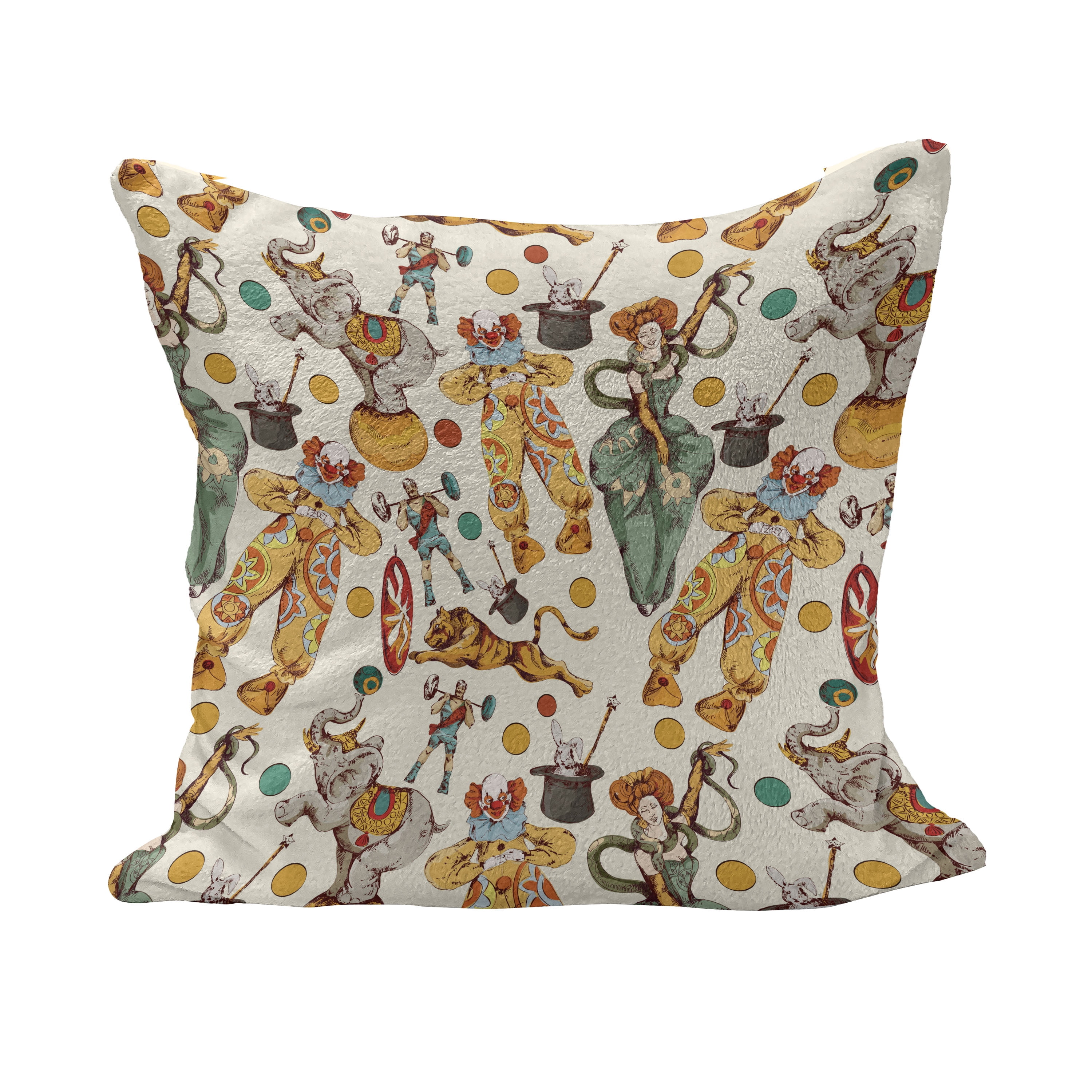 Circus Fluffy Throw Pillow Cushion Cover, Vintage Clown and The Wand ...