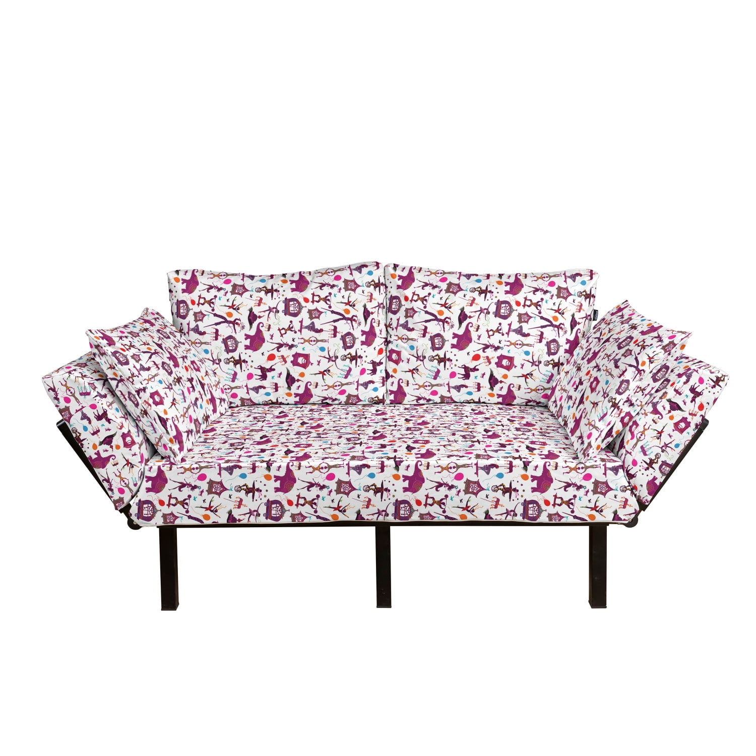 Circus Futon Couch, Colorful Circus with Magician Dancer Acrobat and ...