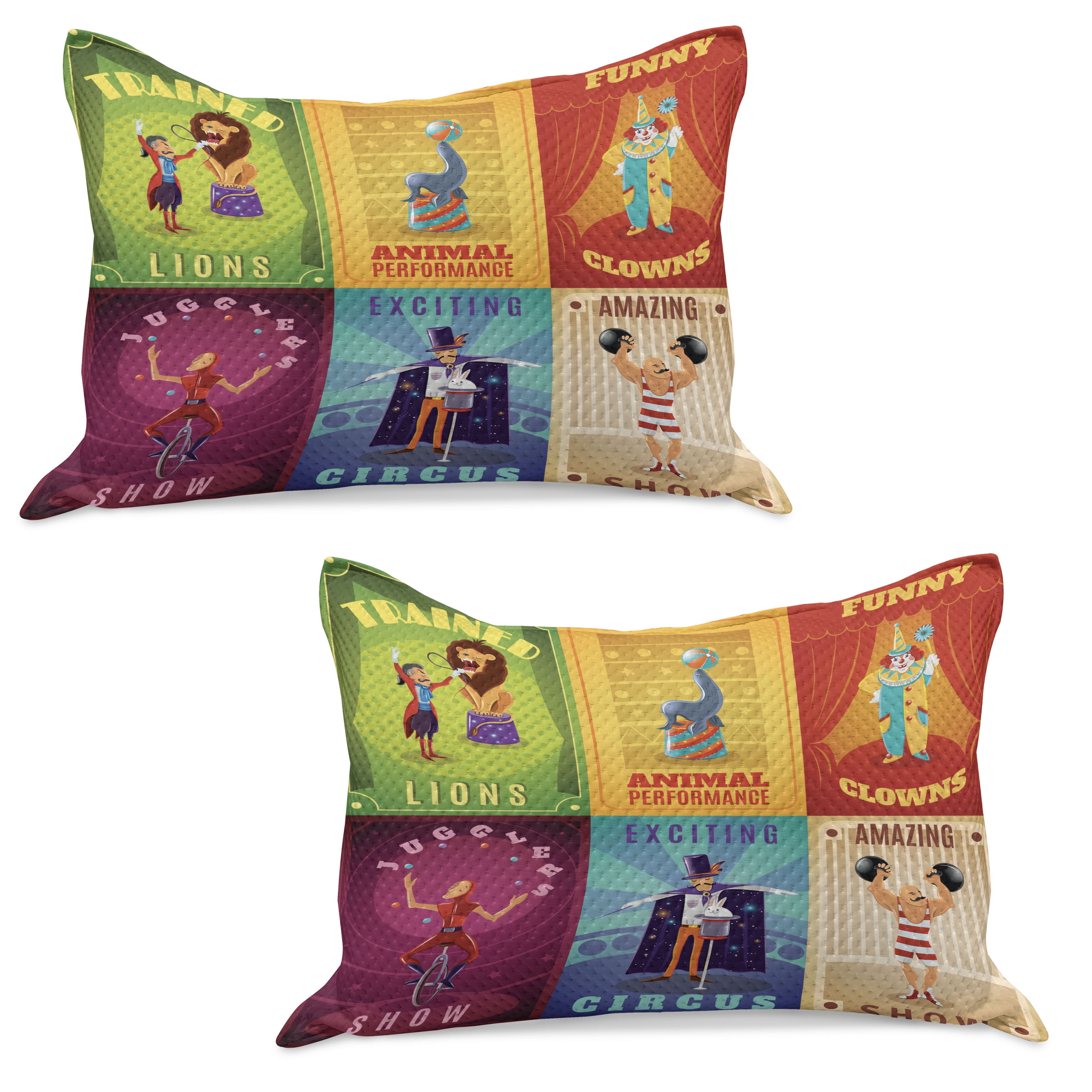 Circus Knitted Quilt Pillowcover Set of 2, Carnival Time Fun Clown ...
