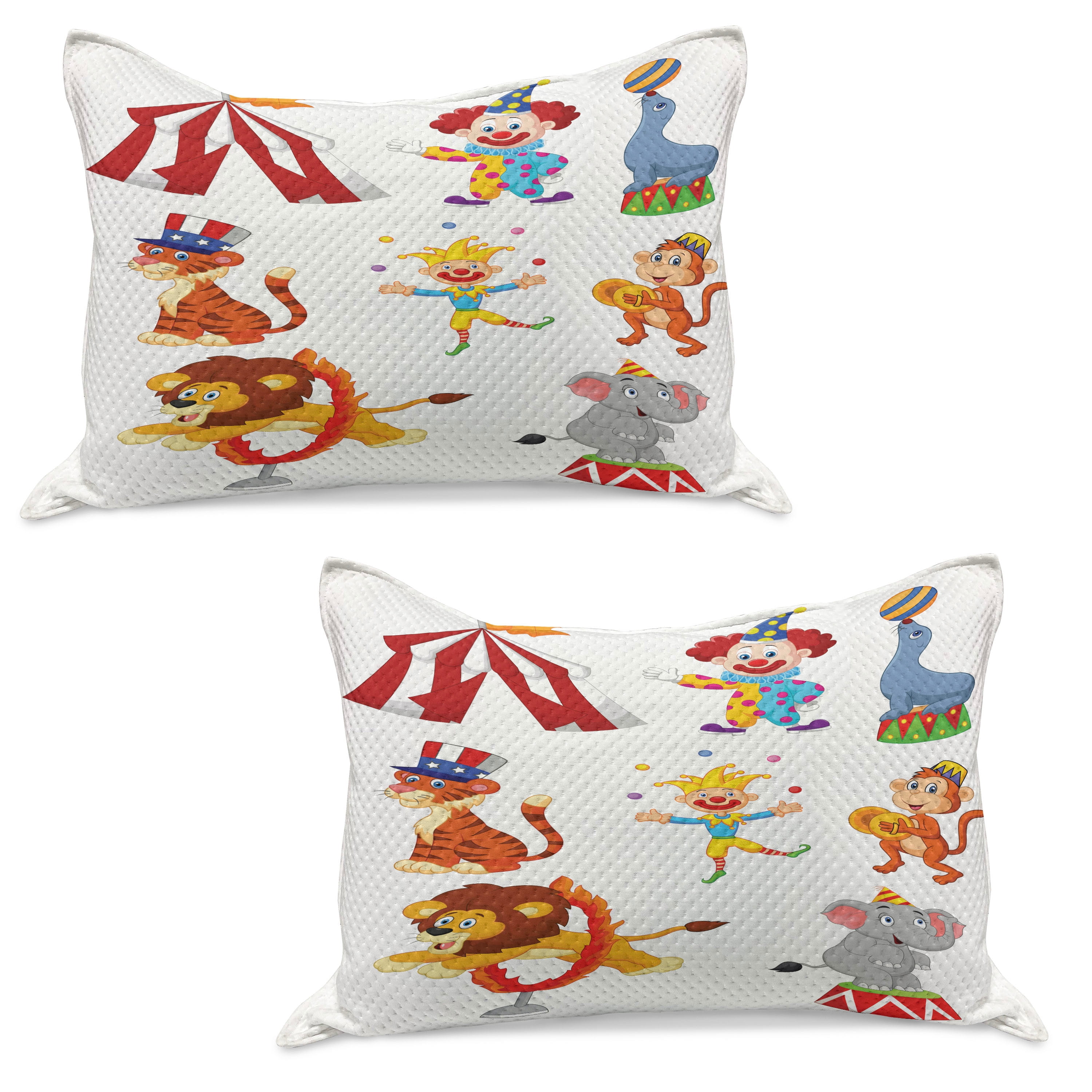 Circus Knitted Quilt Pillowcover Set of 2, Cartoon Style Composition of ...