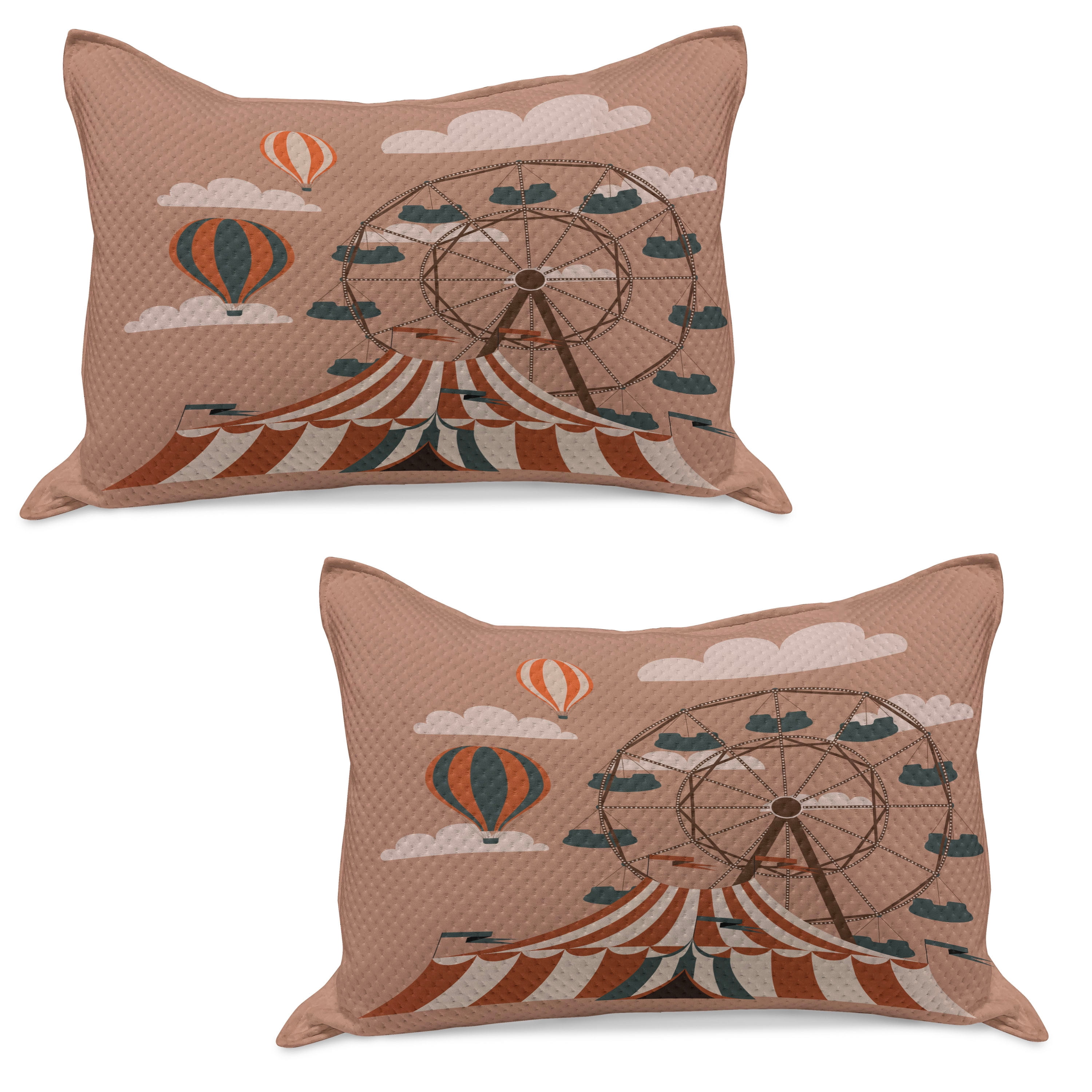 Circus Knitted Quilt Pillowcover Set of 2, Ferris Wheel Flying Hot Air ...
