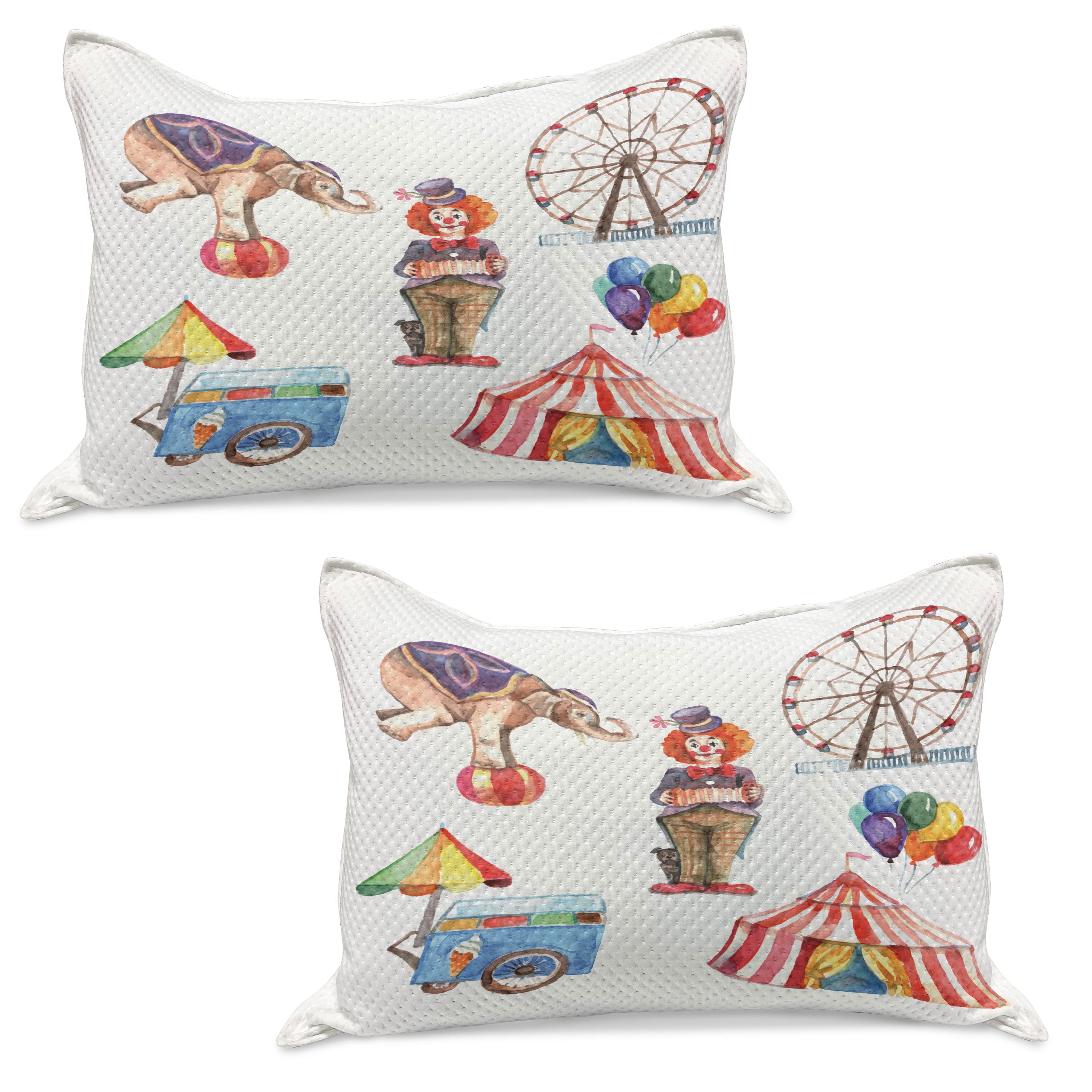 Circus Knitted Quilt Pillowcover Set of 2, Festive Fun Elements Clown ...
