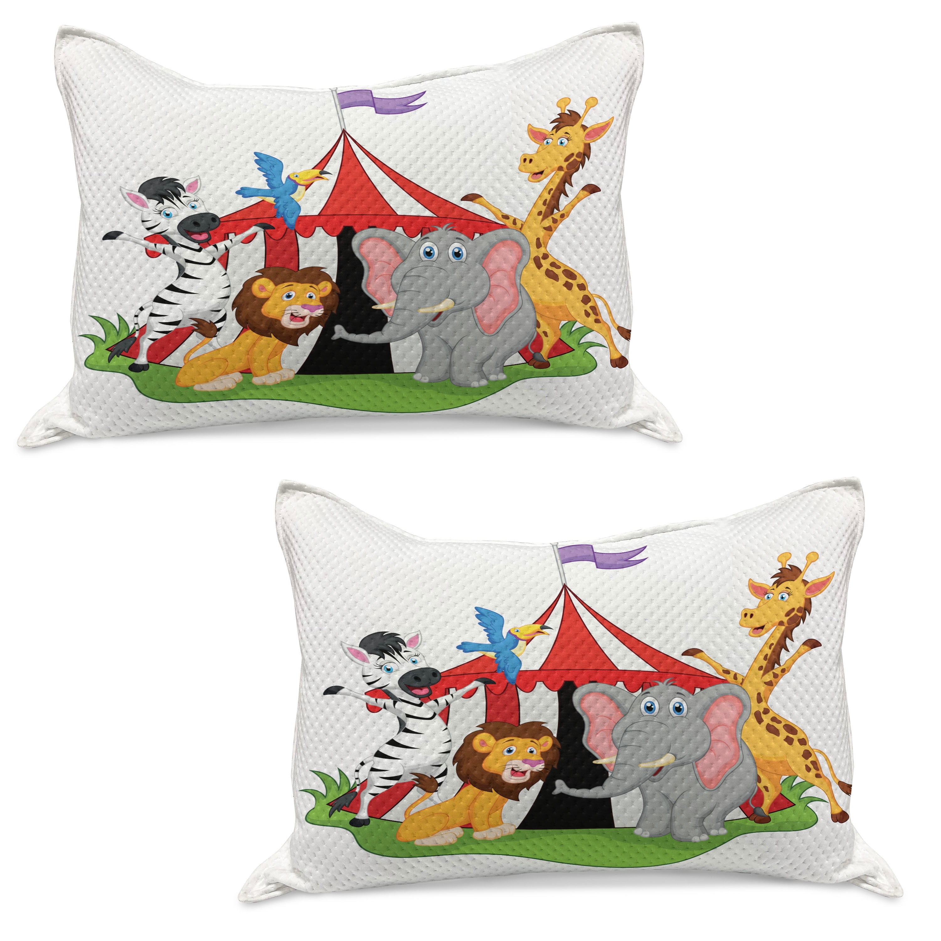 Circus Knitted Quilt Pillowcover Set of 2, Performer Acrobat Animals in ...