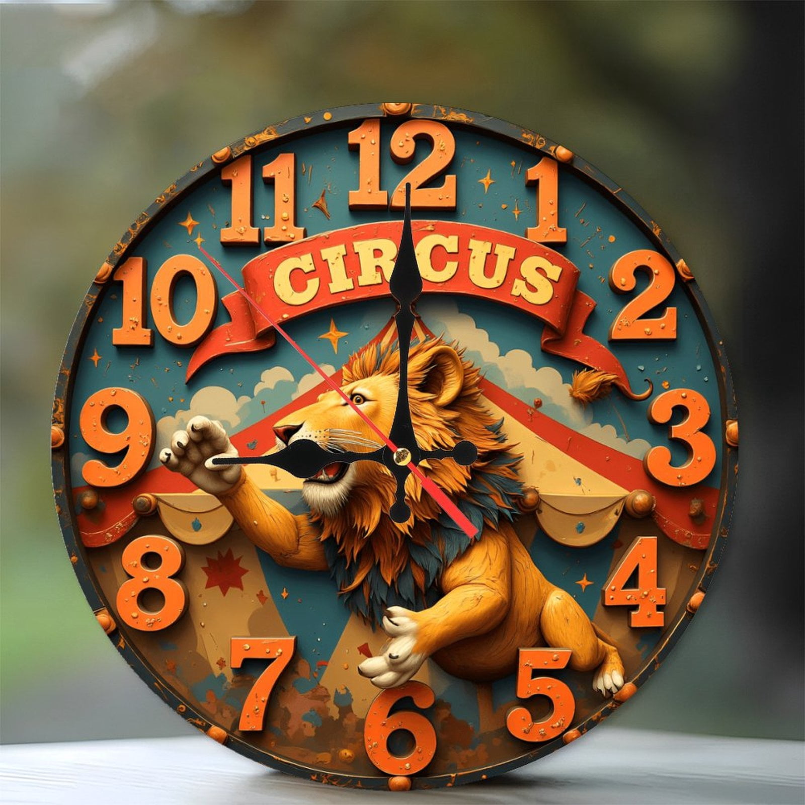 Circus Lion Clock 10-Inch Silent Wooden Wall Clock, Battery Operated ...