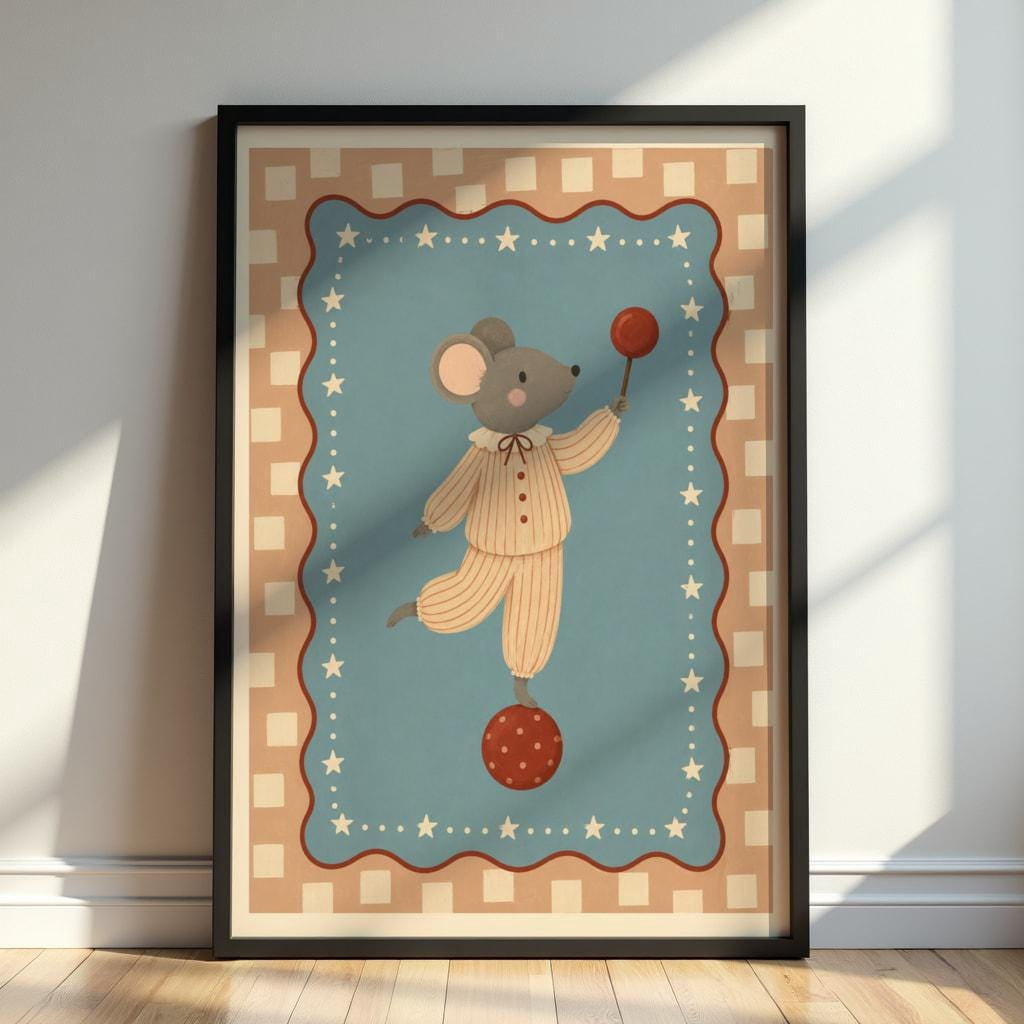 Circus Mouse Nursery Wall Art Vintage Animal Poster Whimsical Kids Room ...