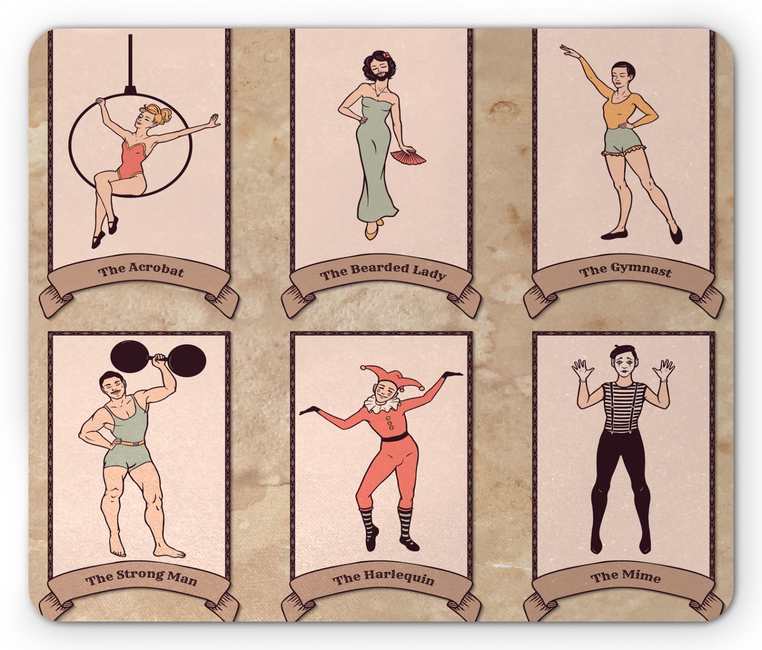 Circus Mouse Pad, Vintage Circus Characters Acrobat Bearded Lady ...