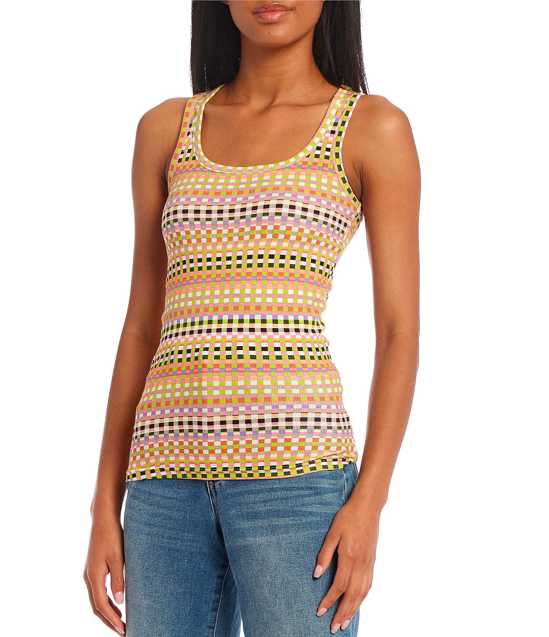 Circus NY by Sam Edelman Valeria Geometric Print Ribbed Tank - Rainbow ...