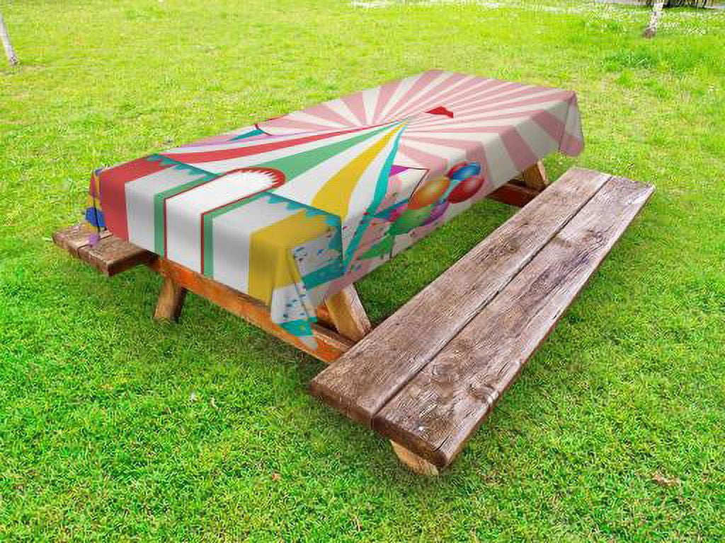 Circus Outdoor Tablecloth, Old Style Vintage Circus Tent with Balloons ...