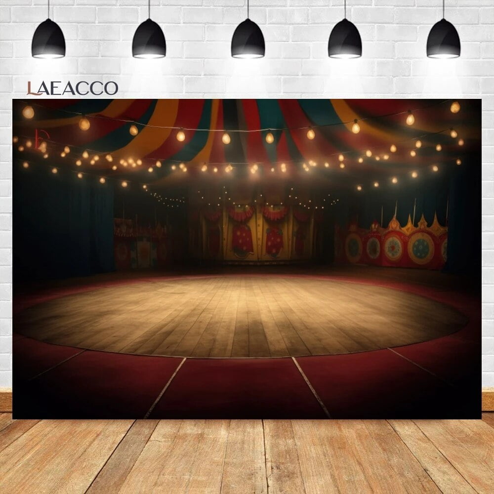Circus Photography Backdrop Red White Curtain String Lights Clown ...