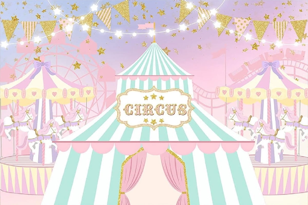 Circus Photography Background Pink Carnival Night Carousel Amusemt Park ...