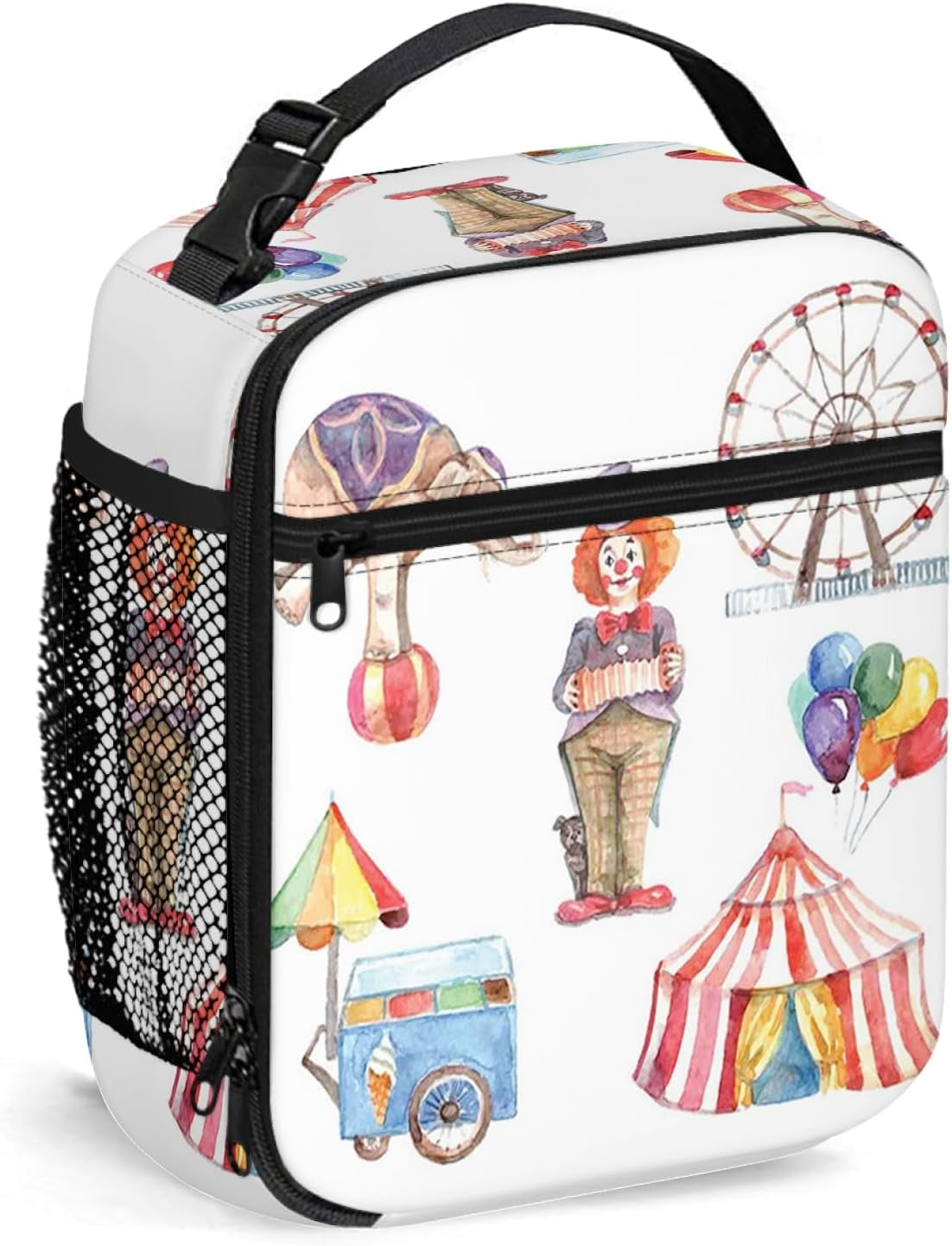Circus Portable Lunch Bag Insulated Meal Bag,Clown Balloons Ice Cream ...