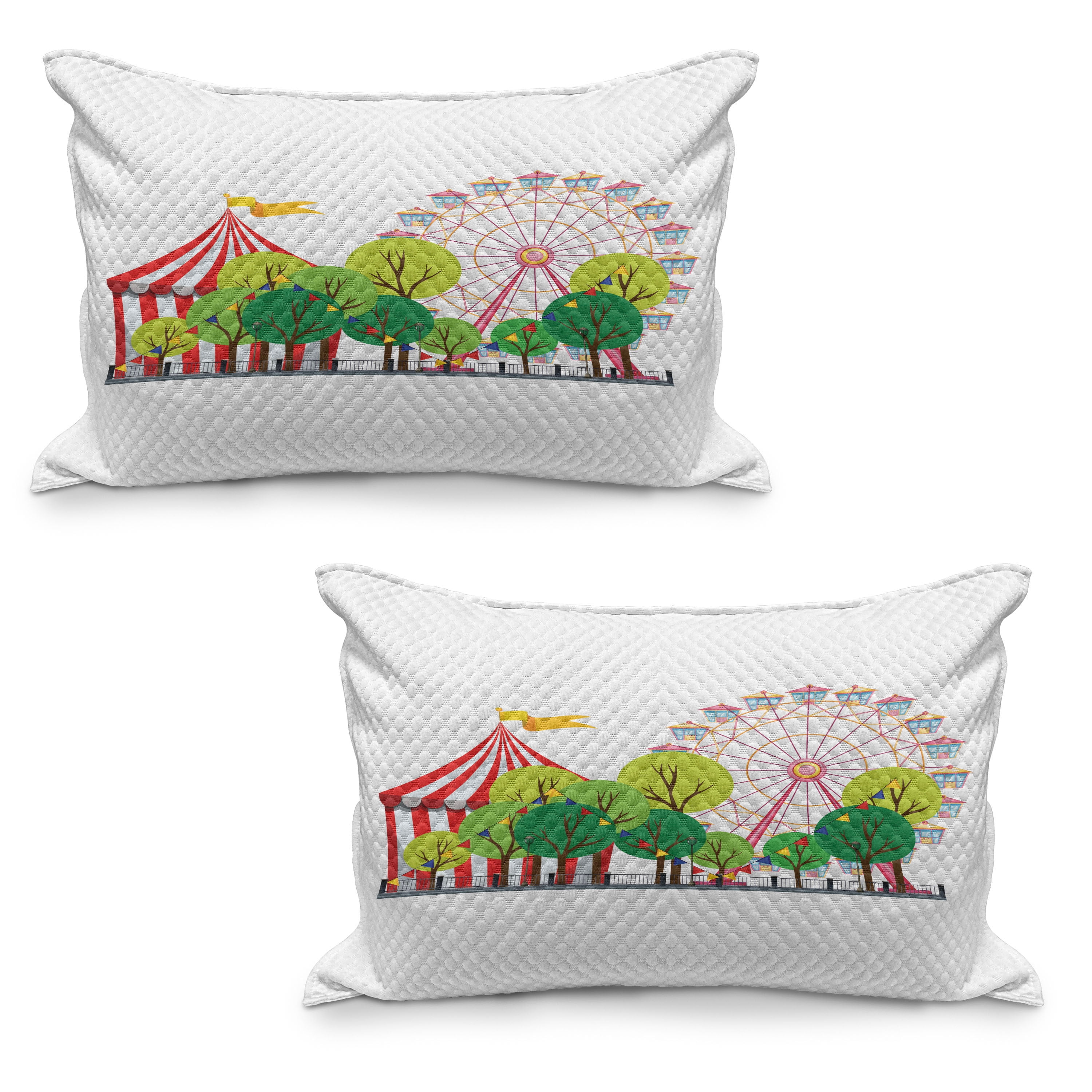 Circus Quilted Pillowcover Set of 2, Circus Carnival Scene with Ferris ...